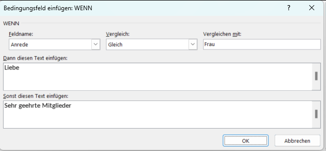 Wenn-Dann Funktion Serienbrief? (Gleichungen, Microsoft Word, wenn-dann-funktion)