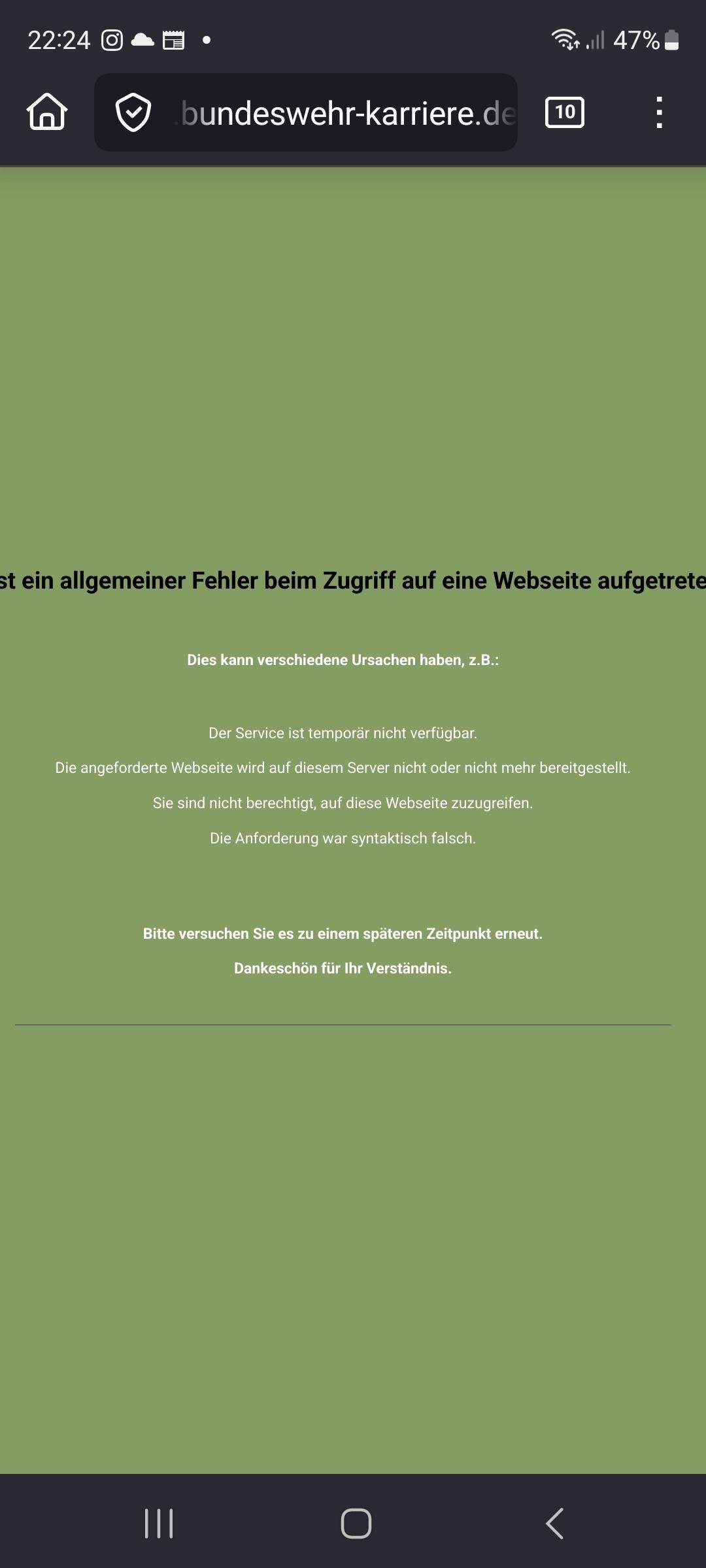 Bewerbungsportal der Bundeswehr funktioniert gerade nicht? (Beruf, bewerben)