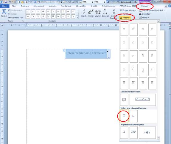 Word: Wie mache ich einen Strich über Buchstaben? (Mathematik, Software ...