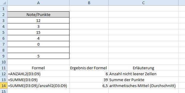 Notenberechnung Excel 11. Klasse FOS Bayern mit dem 15 Punkte System ...