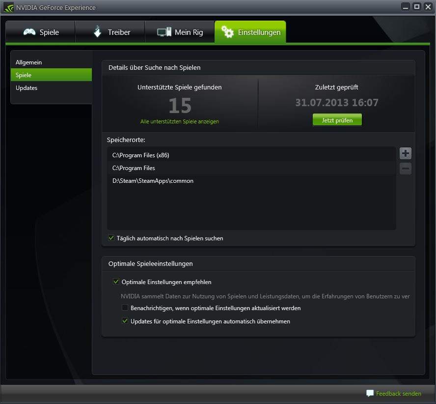 Steam Spiele bei NVIDIA-Experience hinzufügen