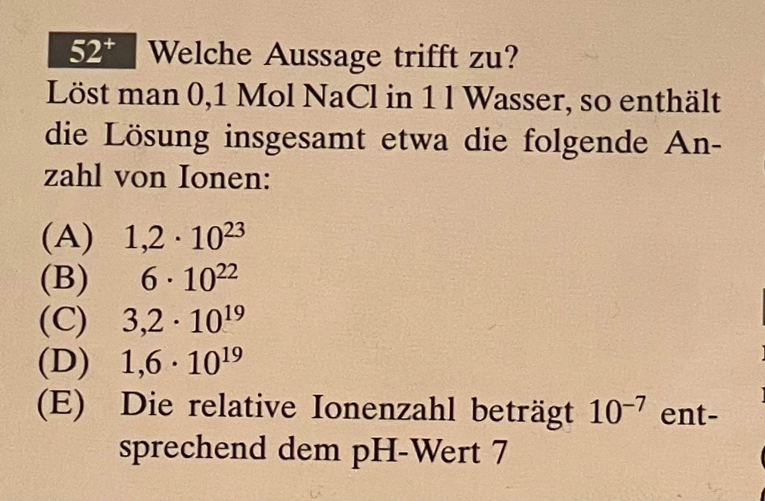 0,1 mol NaCl in 1l Wasser Teilchenanzahl? (Stöchiometrie, molare Masse)