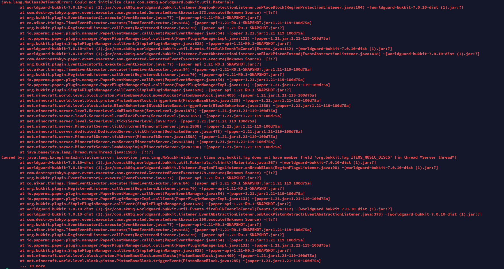 1.21 Paper Server Worldguard fehler? (Minecraft, Java, Minecraft Server)