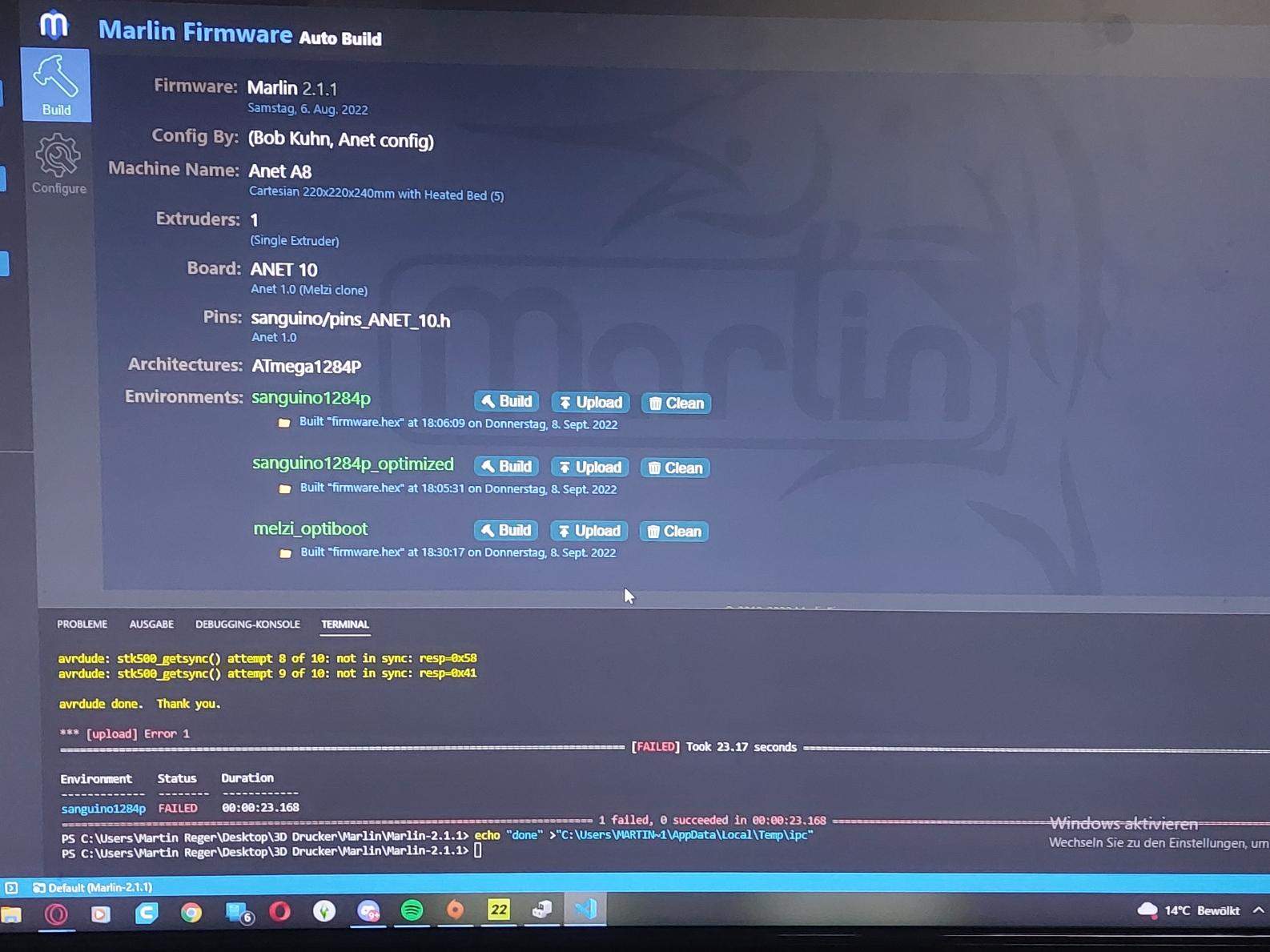 3D Drucker Marlin Updaten auf Anet drucker? (3D-Drucker, Arduino, Visual Studio Code)