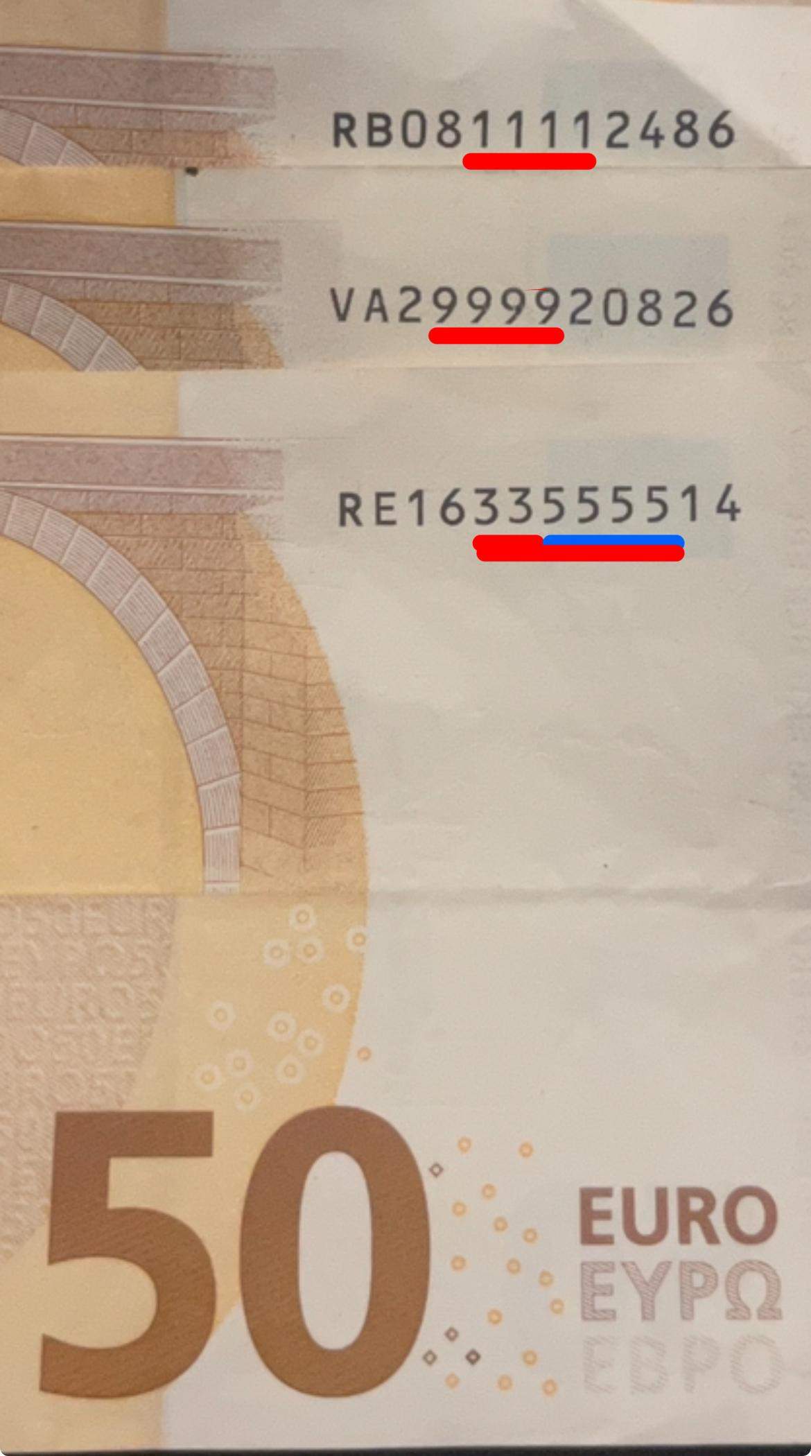 50€ Schein mit besonderer Seriennummer? (Geld, Wert, Euro)