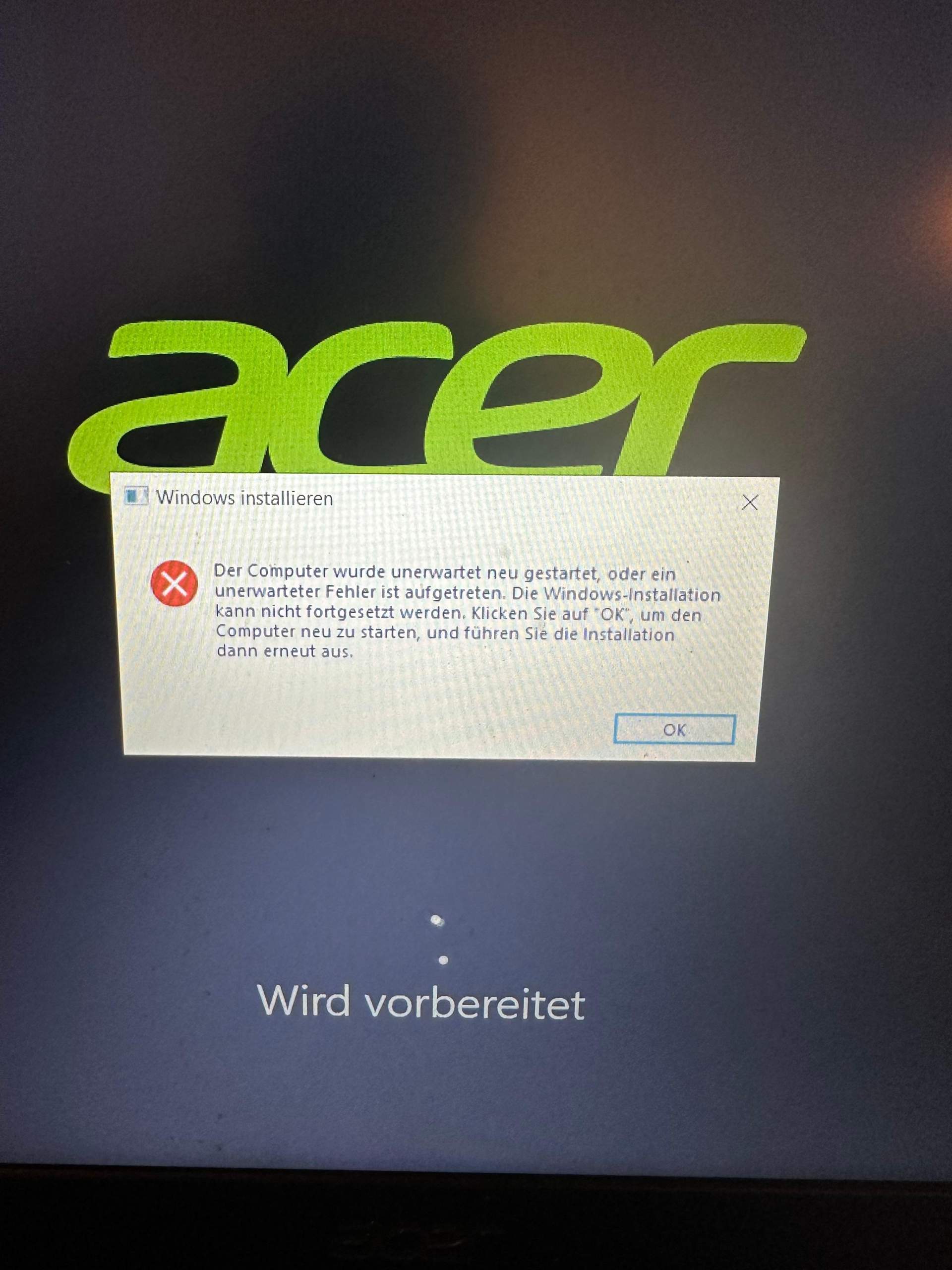 Acer Laptop Windows Installation problem? (Update, BIOS, booten)