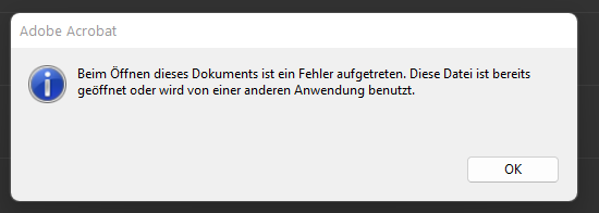 Adobe Acrobat hat ständig eine Fehlermeldung beim öffnen von PDF#s ... Adobe Acrobat hat ständig eine Fehlermeldung beim öffnen von PDF#s ...