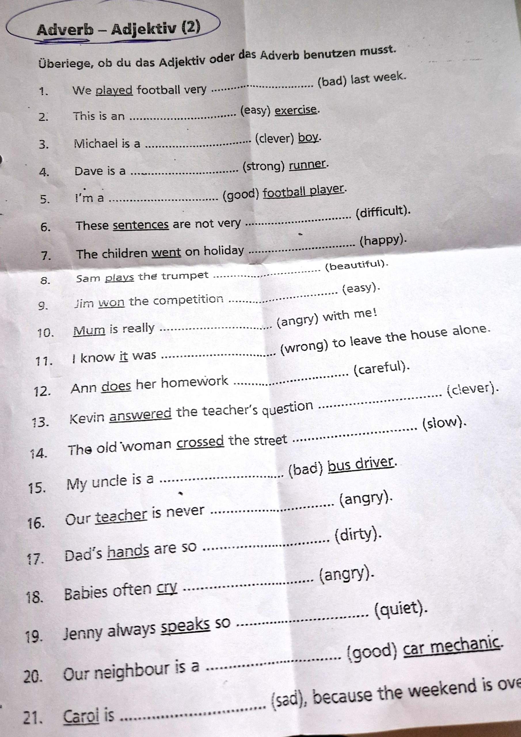 Adverb oder Adjektiv (englisch)? (Schule, Deutsch, Sprache)