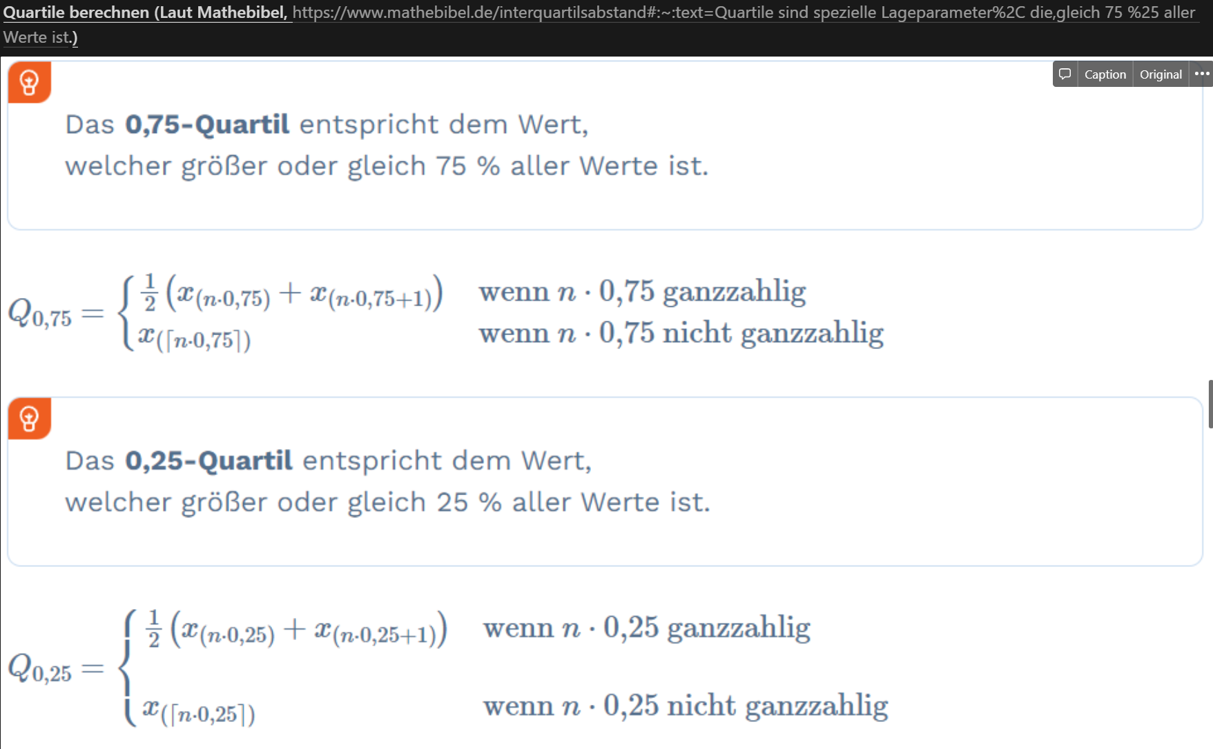 Allgemeine Formel für Quartile? (Mathematik, Boxplot)