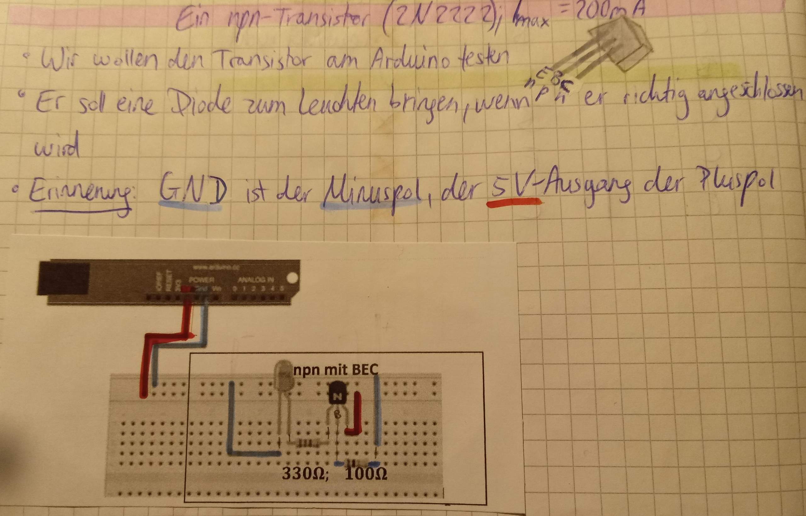 Arduino Npn Transistor: GND/ 5V : Minus-/ Pluspol? (Elektronik, Strom ...
