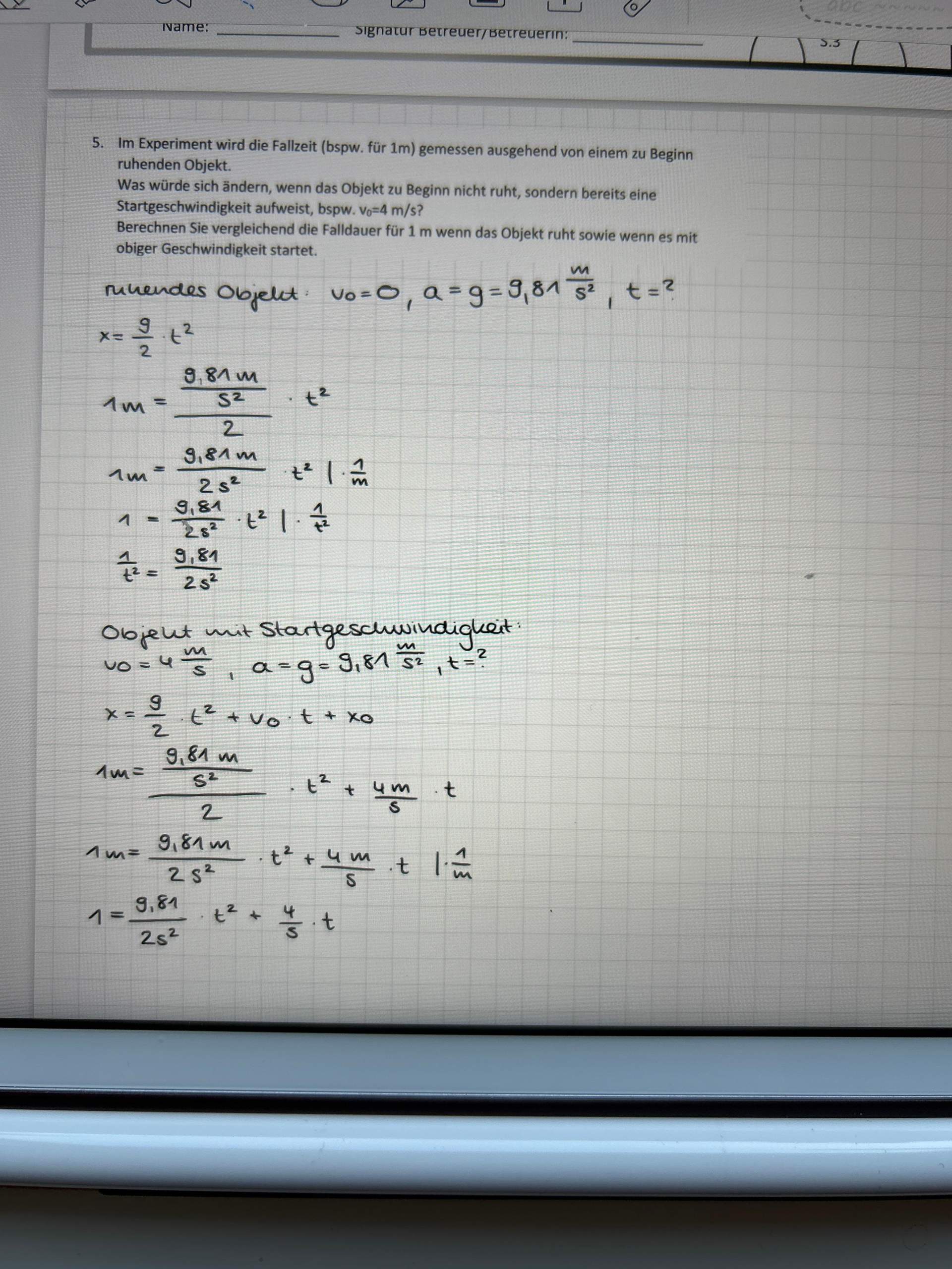 Aufgabe freier Fall (Physik)? (Formel, Medizinstudium)
