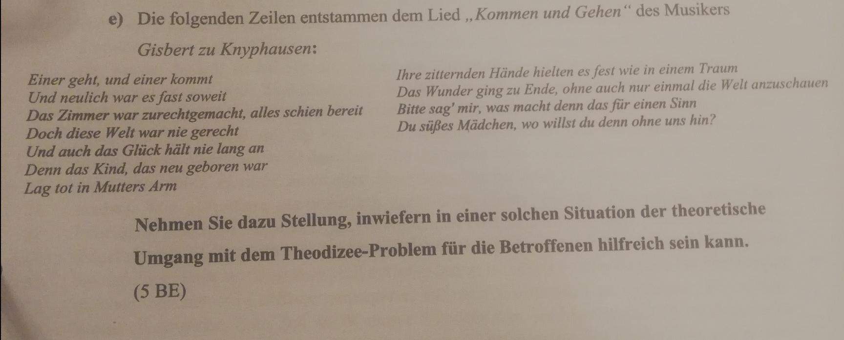 Aufgabe Theodizee-Problem? (Schule, Religion, Gott)