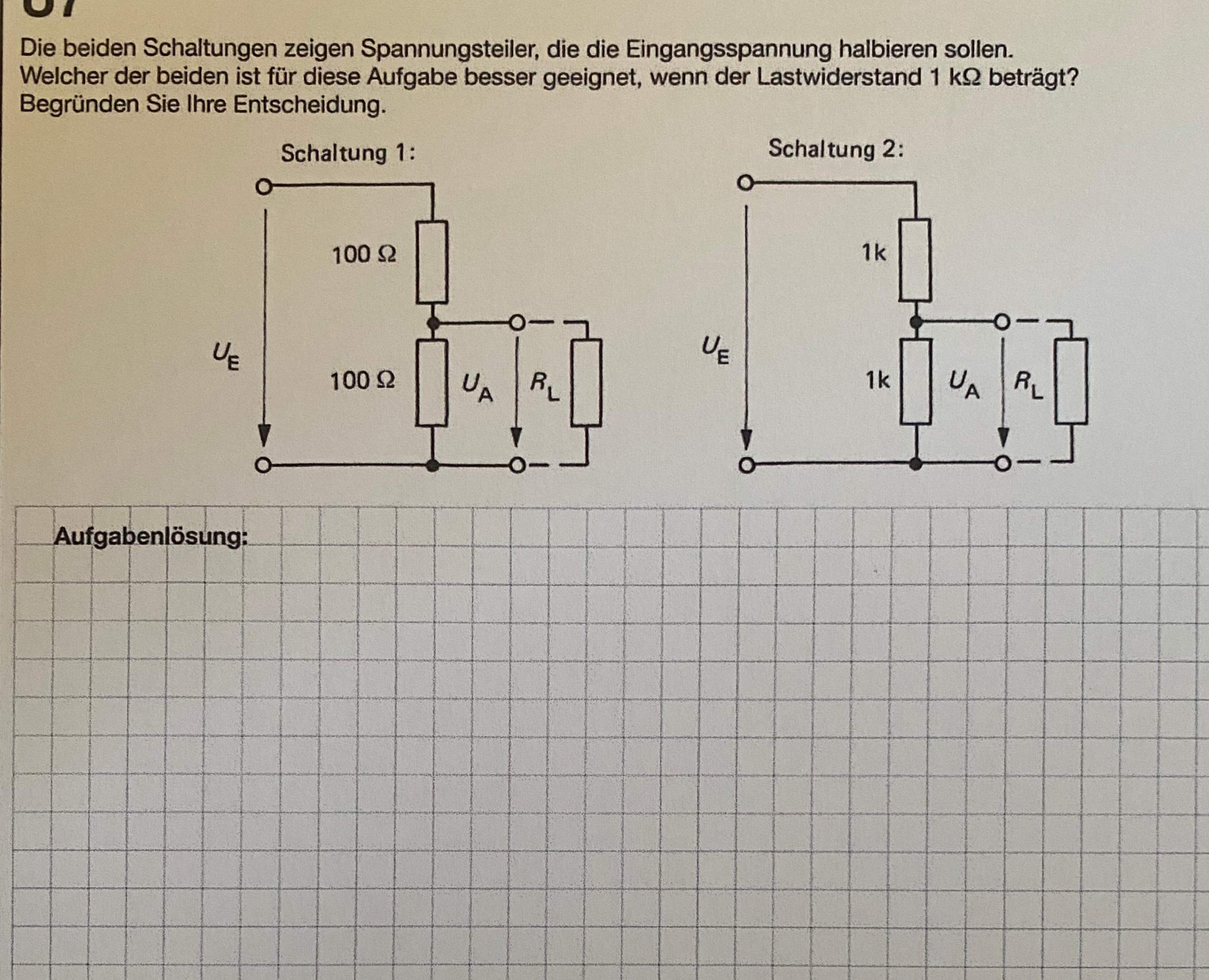 Aufgabe zum Spannungsteiler? (Elektrotechnik)