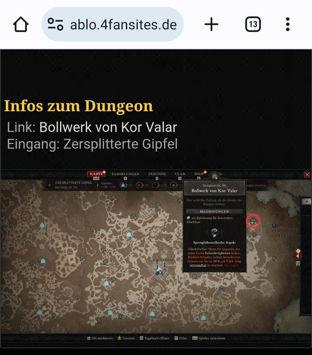 Bei Diablo 4 finde ich nur 22 statt 23 Dungeons im Bereich ...