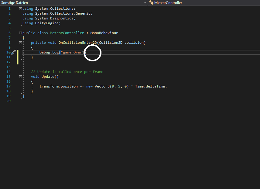 Bei Visual Studio werden keine Fehler angezeigt, kann mir da jemand helfen? (C Sharp, Unity ...