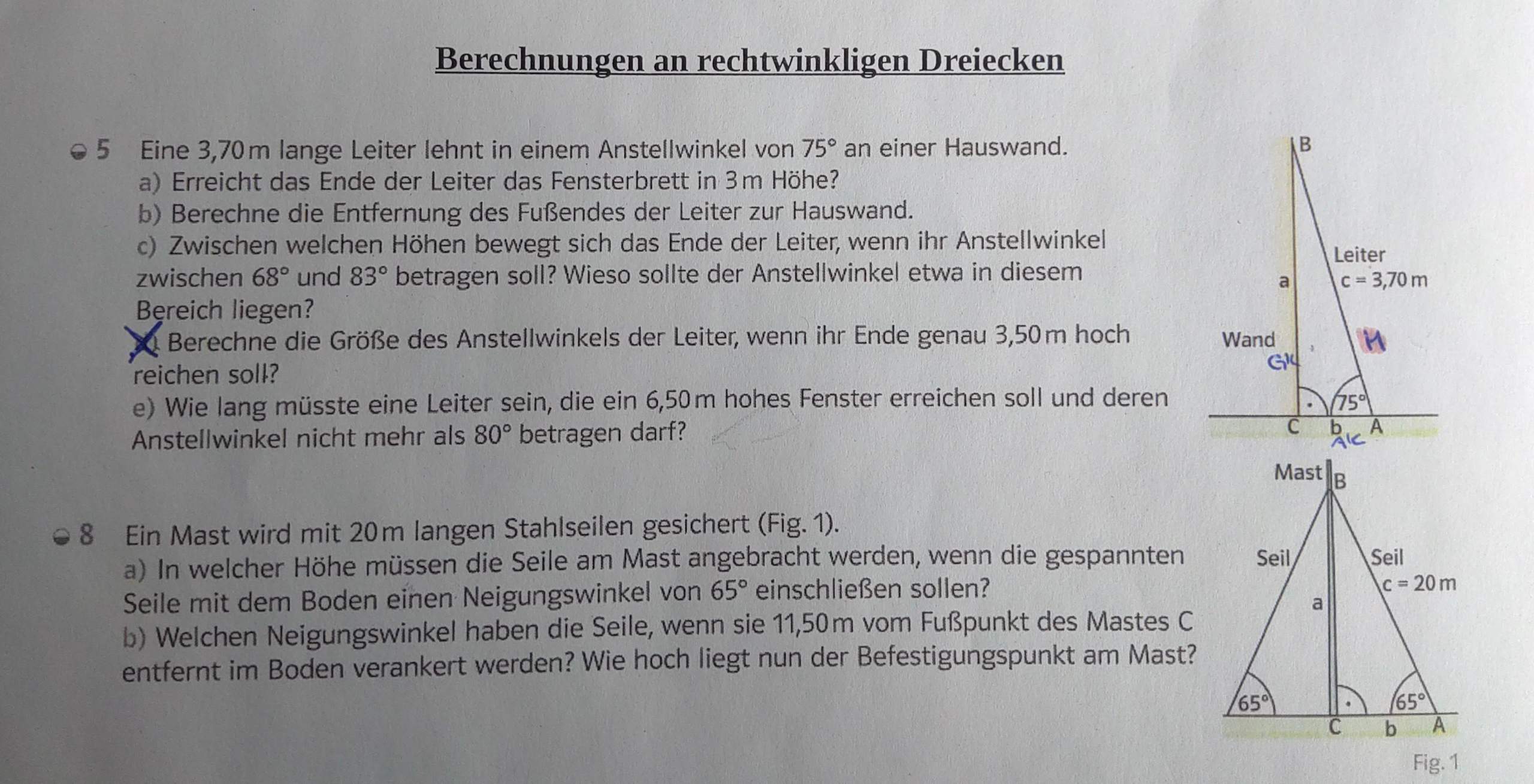 Berechnung an rechtwinkligen Dreiecken (Trigonometrie)? (Mathematik)