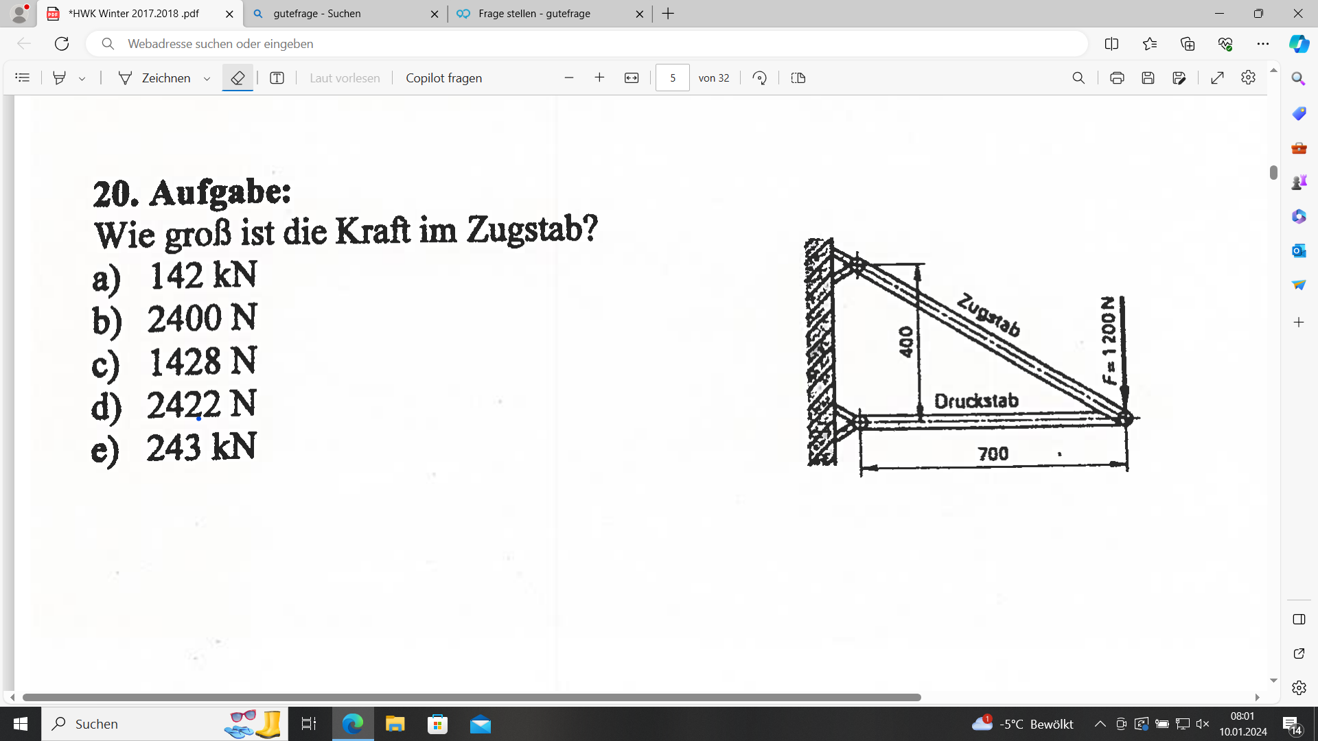 Berechnung Kraft im Zugstab? (Mathematik, schwer)
