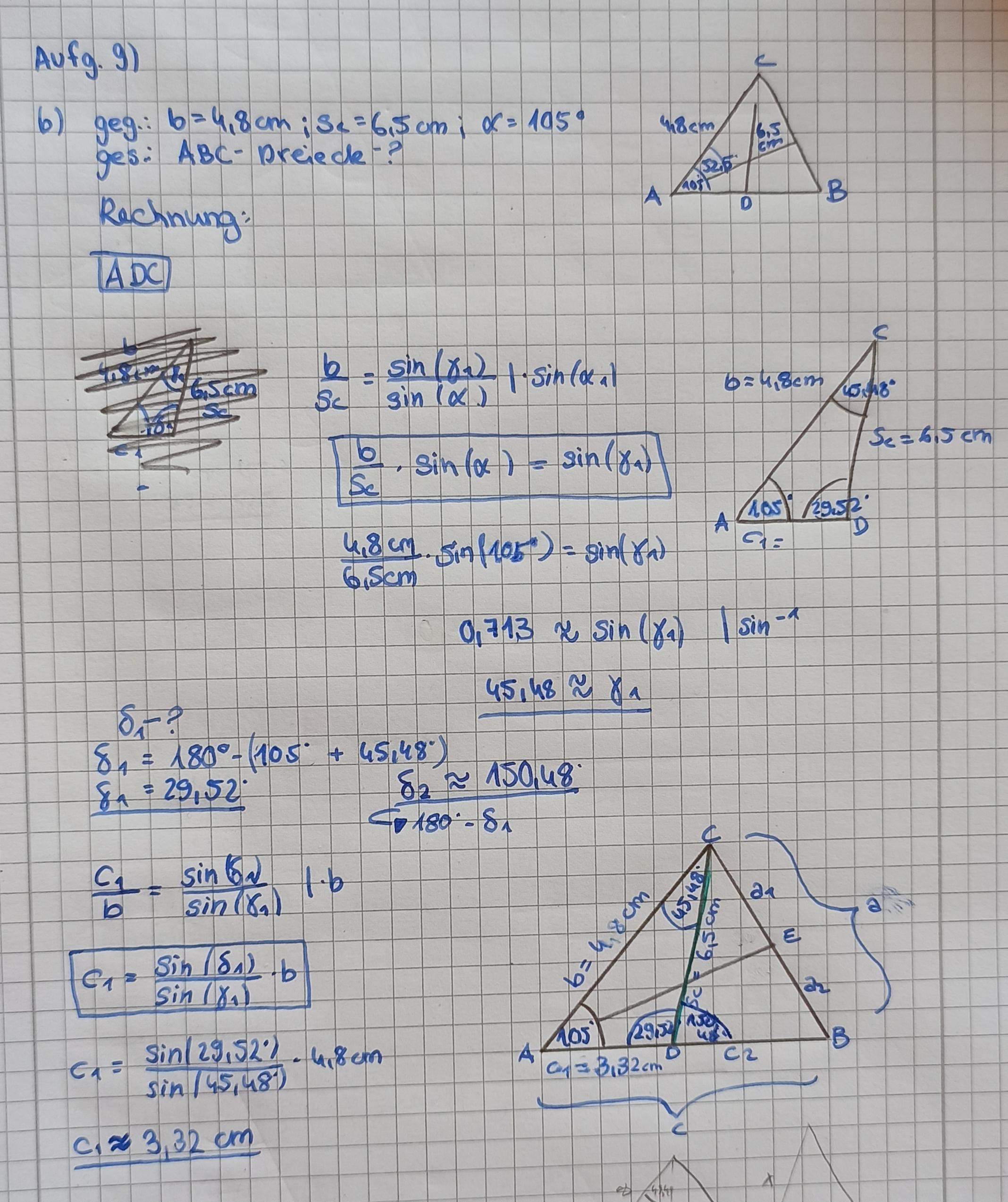 Berechnung Sinussatz ABC? (Schule, Mathematik, Trigonometrie)