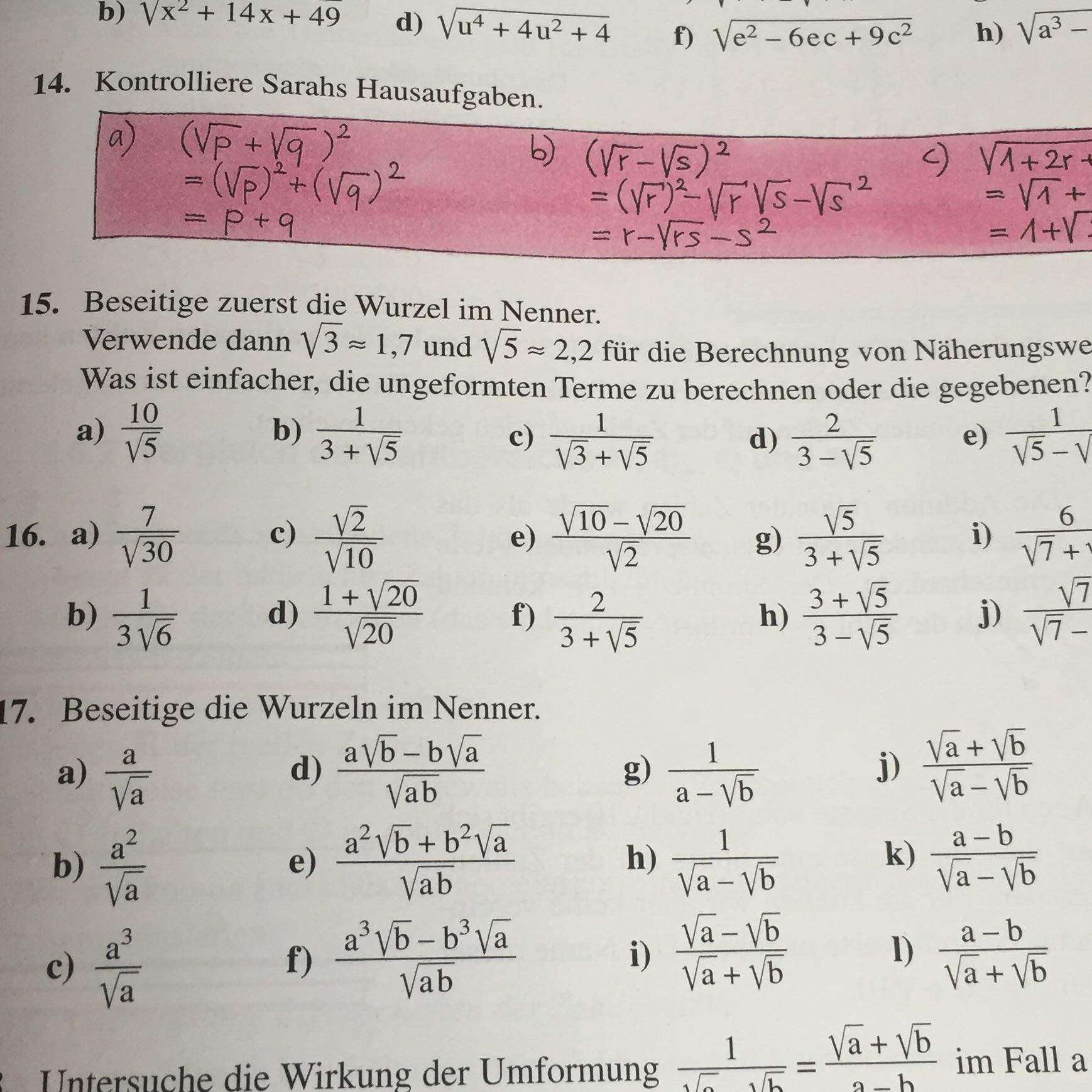 Beseitigen der Wurzel im Nenner? ? (Mathematik)
