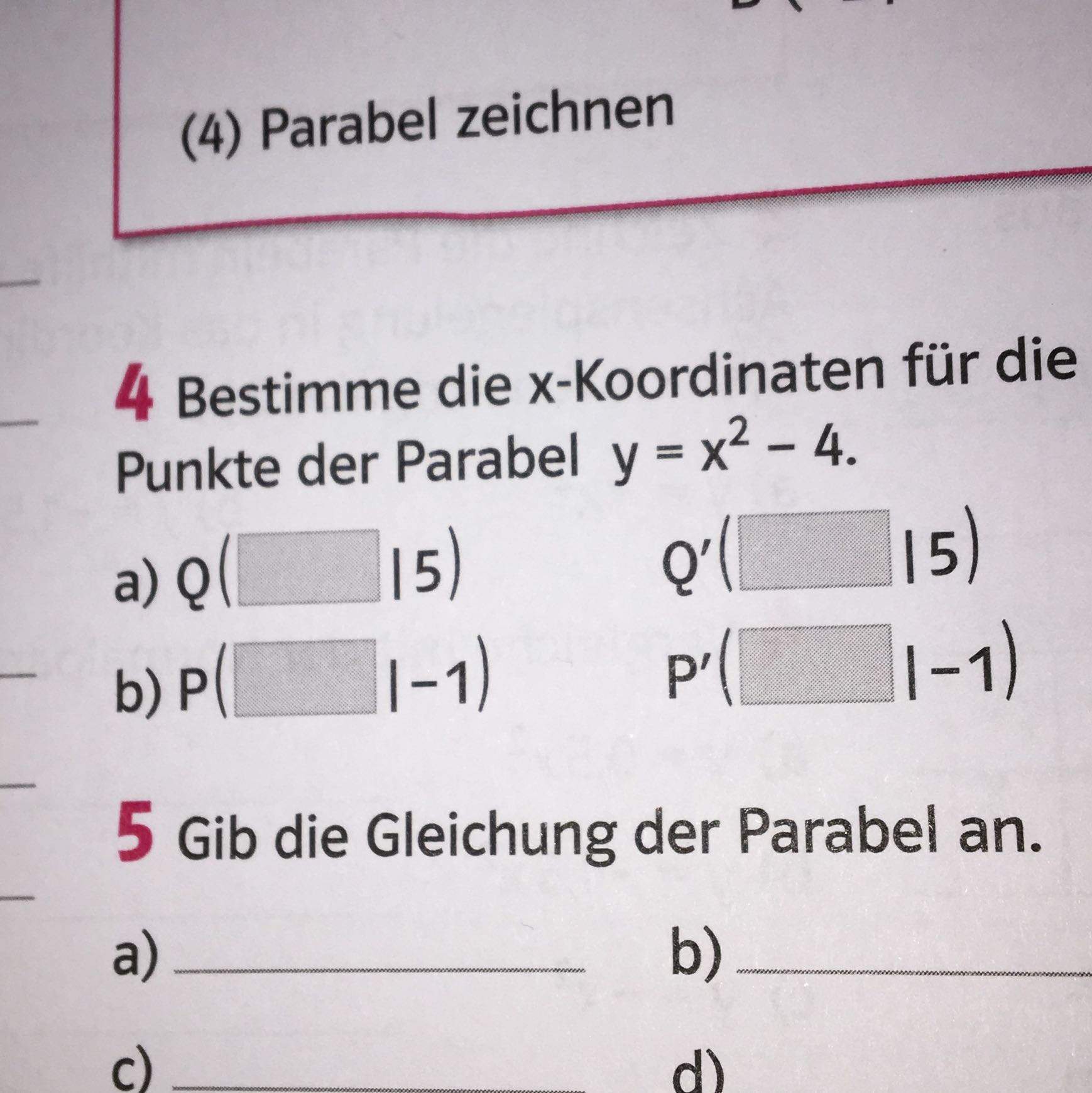 Wie kann ich die x-Koordinaten von den Punkten der Parabel bestimmen? (Schule, Mathematik)