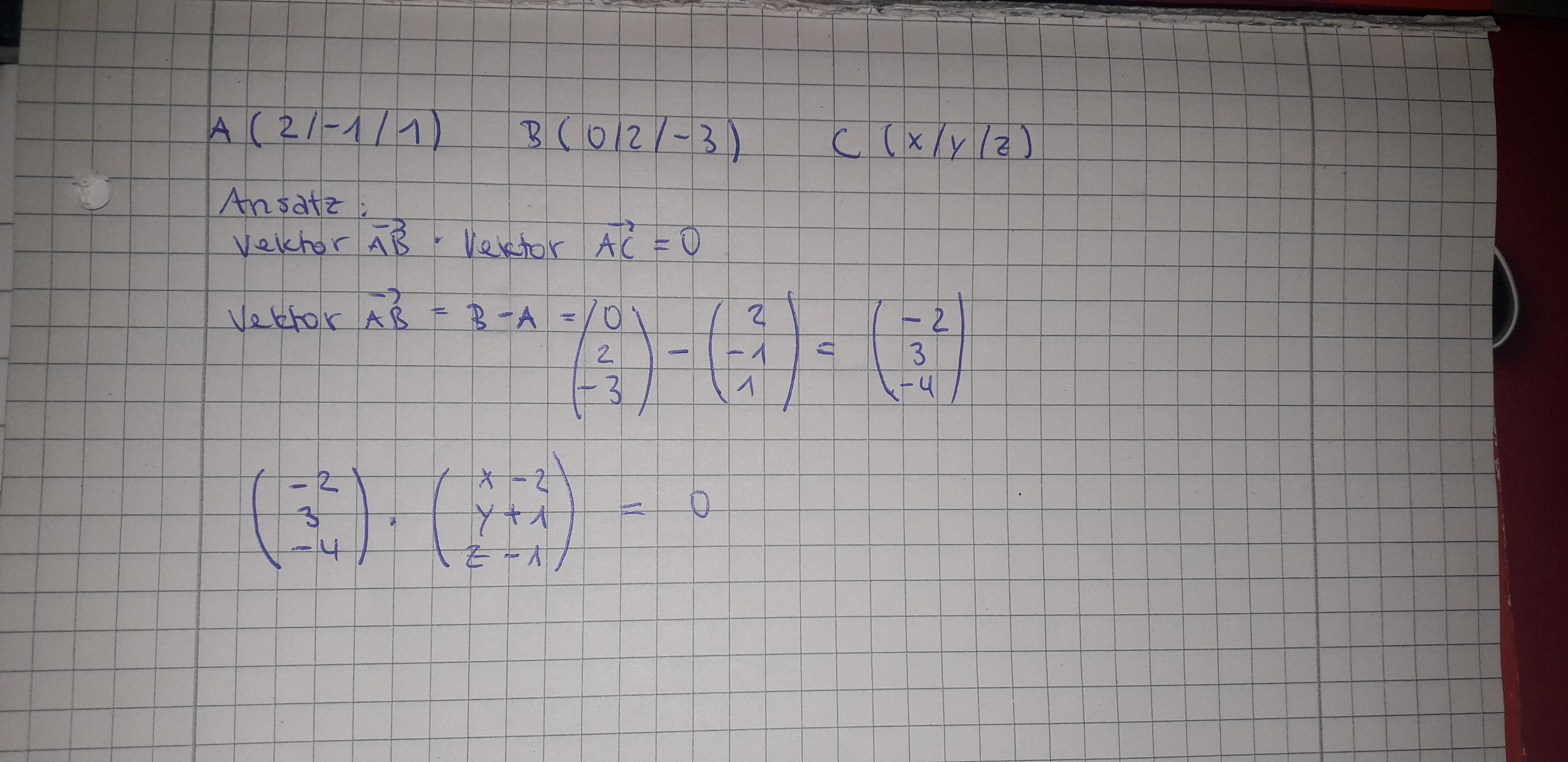 Bestimmen Sie den Punkt c so, dass die beiden Vektoren orthogonal ...