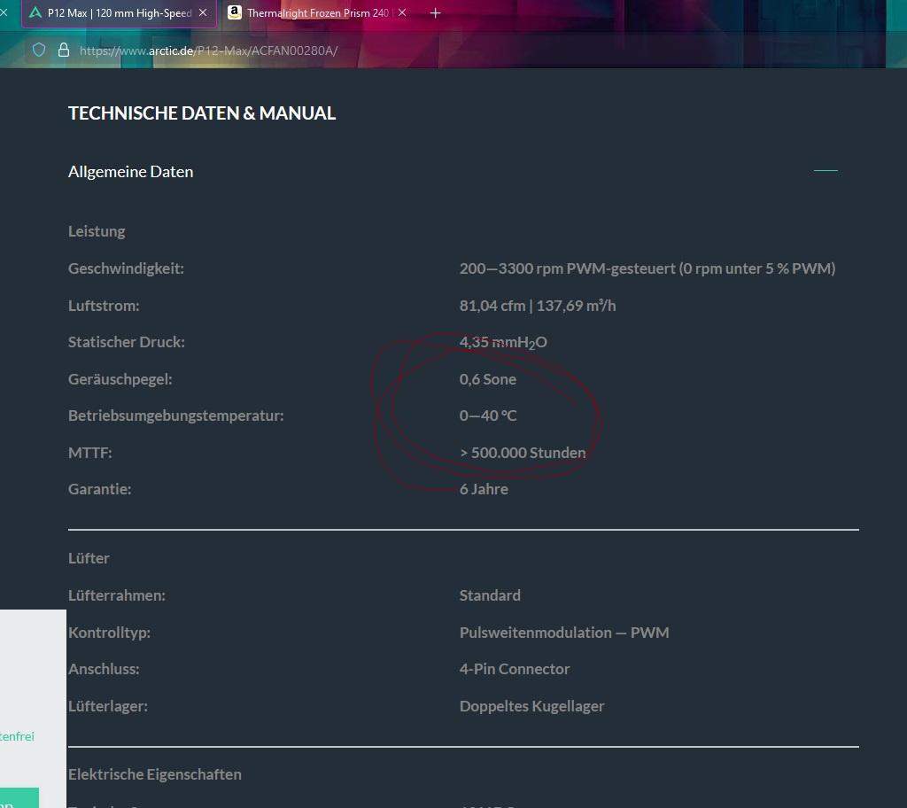Betriebsumgebungstemperatur der Arctic-Lüfter bei max 40°? (Gaming PC ...
