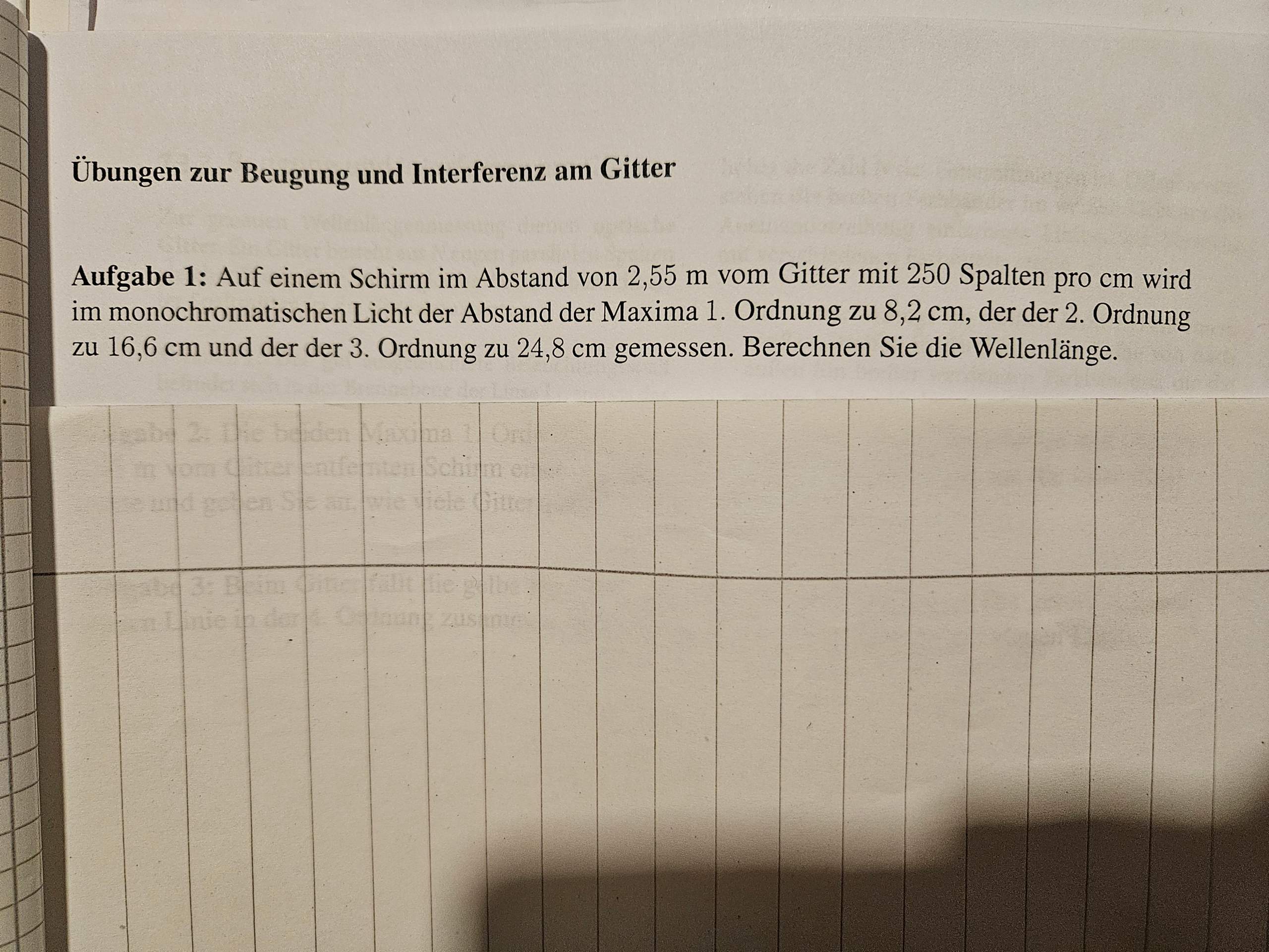 Beugung und Interfernz am Gitter PHYSIK? (Mathematik, Formel)