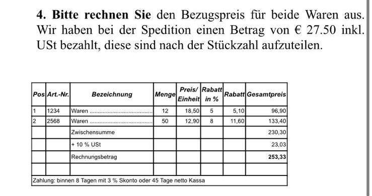 Bezugspreis aussrechnen? (Schule, Mathematik, Rechnungswesen)