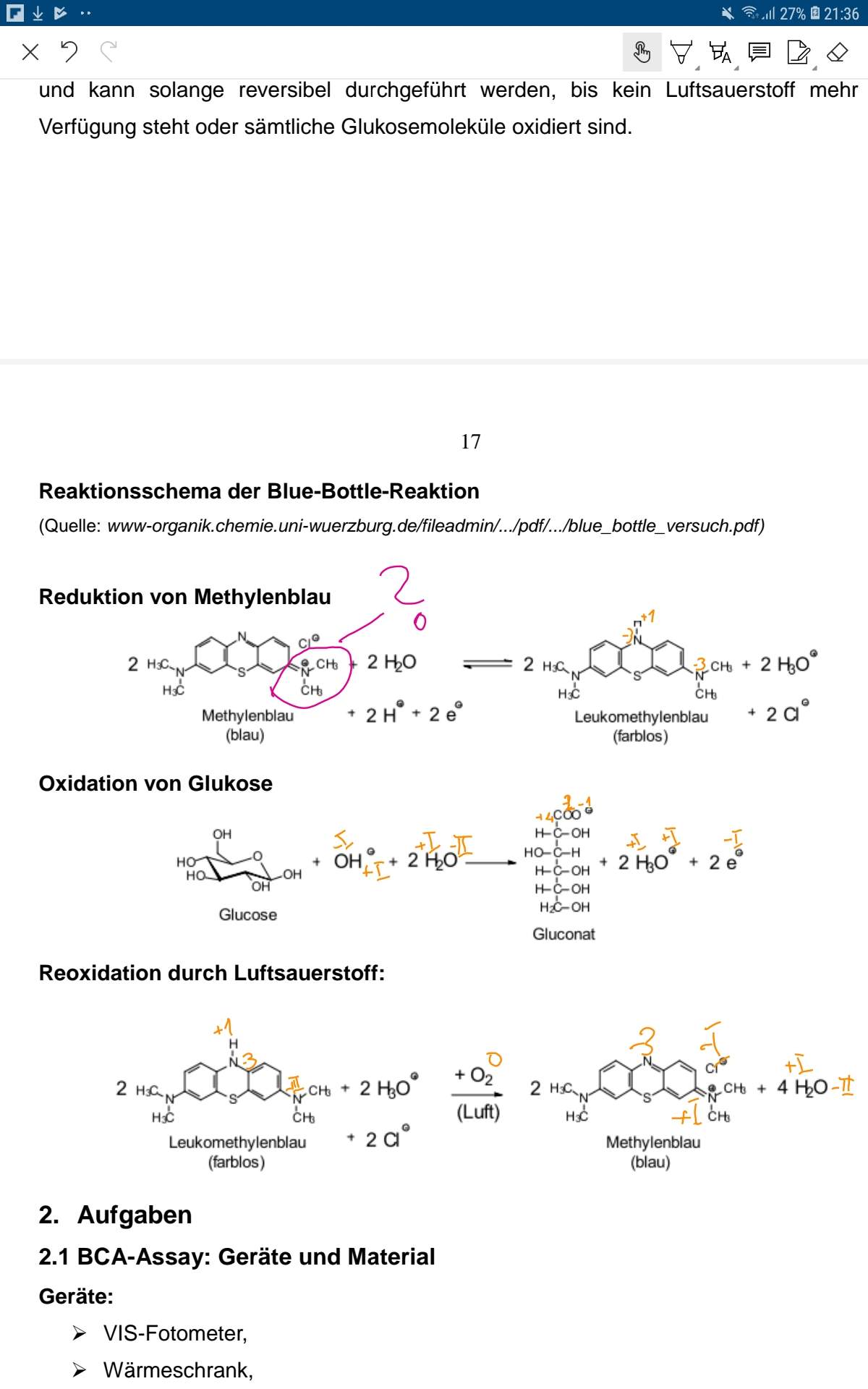 Blaue bottle Versuch (Reaktionsgleichung/oxidation/reduktion)? (Schule ...