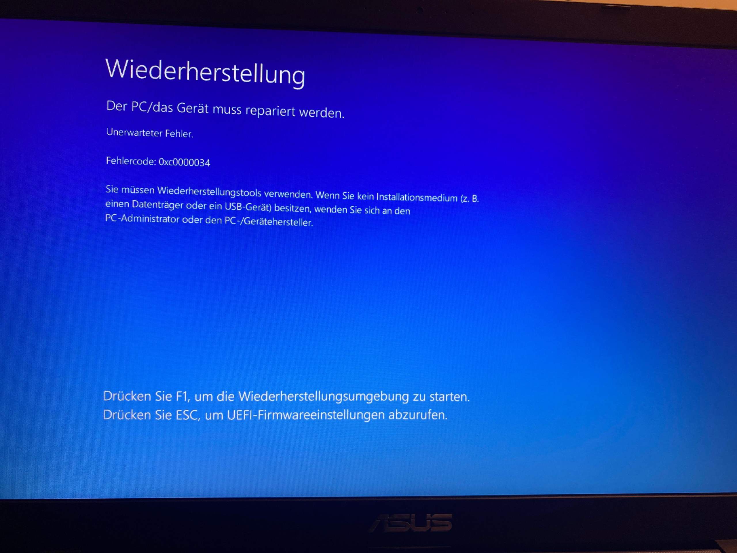 Bluescreen 0xc0000034? (Windows 10, Virus, booten)