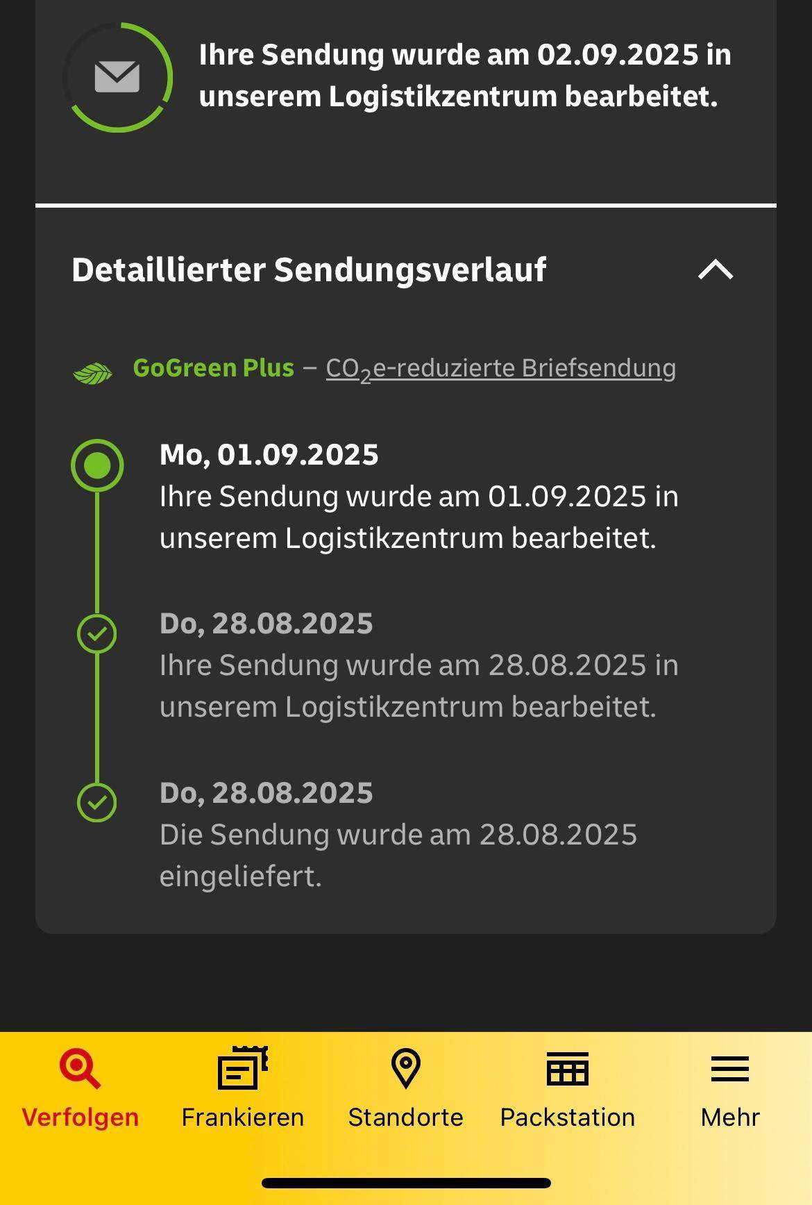 Brief wird mehrfach im Logistikzentrum gescannt - Sendeverfolgung ...