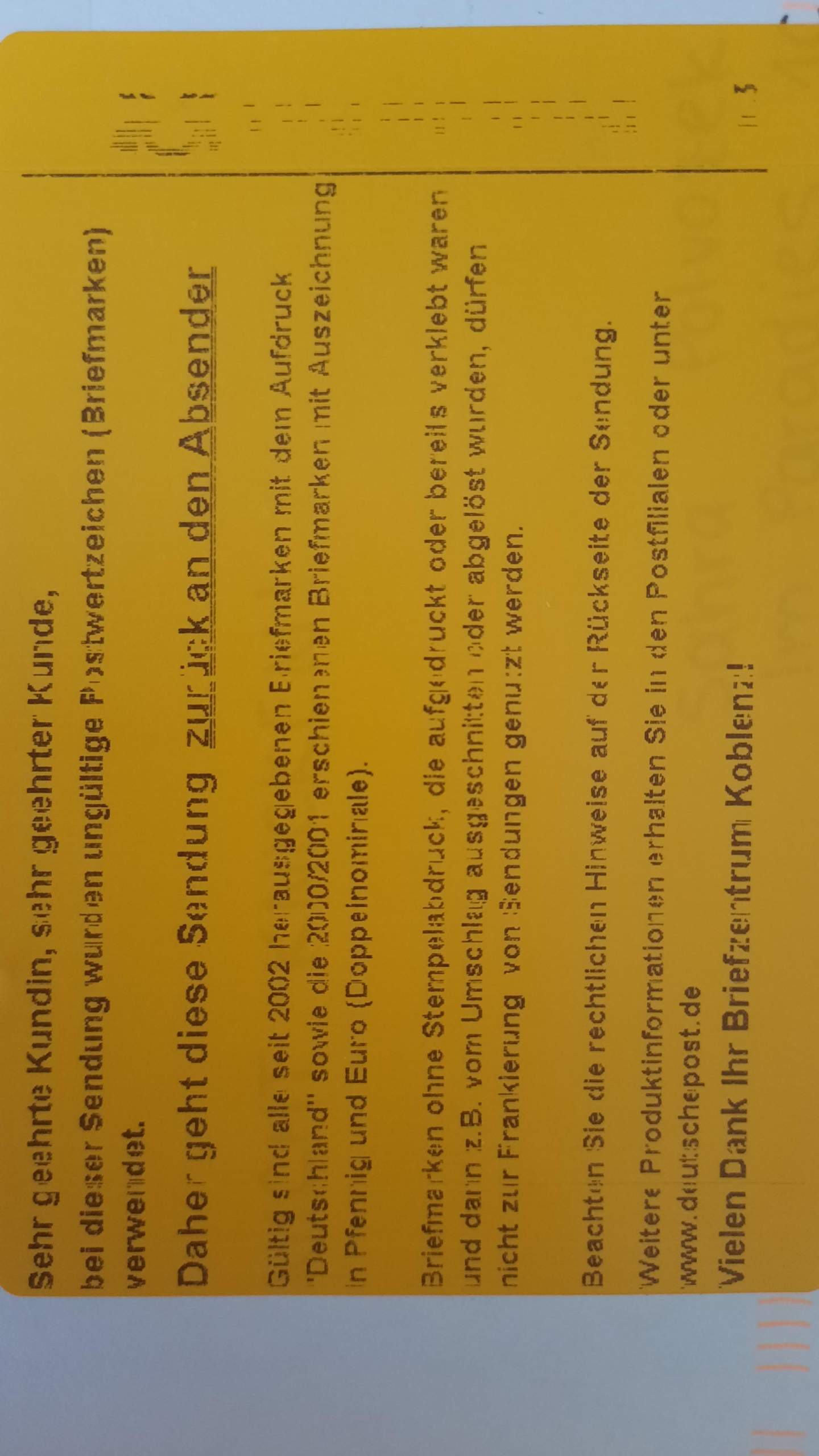 Brief zurück an den absender? (Post, DHL, Deutsche Post)