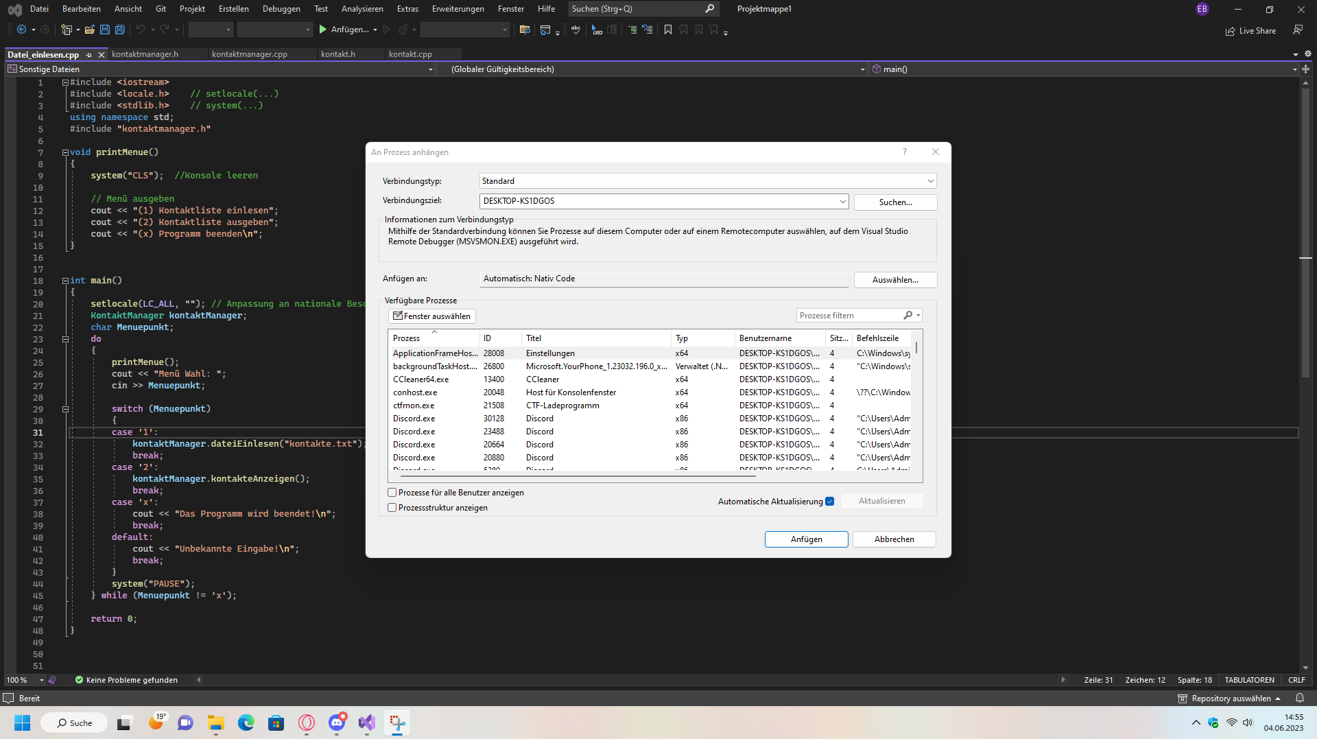 C++: Wie kann ich eine Datei einlesen und deren Infos ausgeben? (programmieren ...