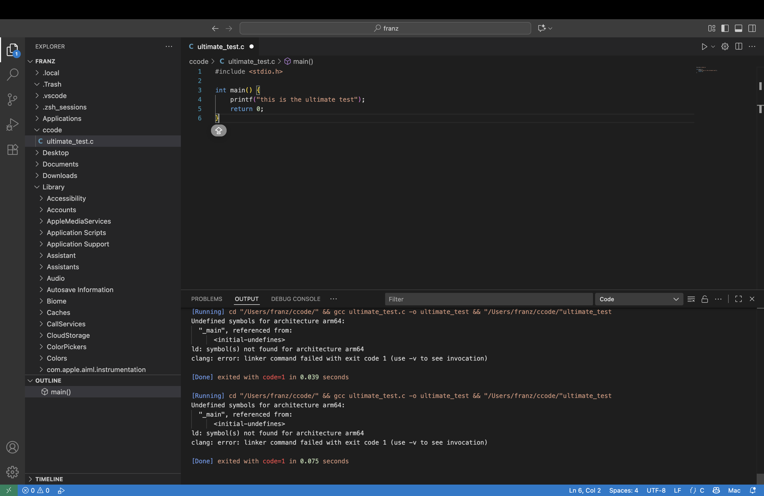 C in VSCode funktioniert nicht (auf Mac). Was nun? (MacBook, Code ...