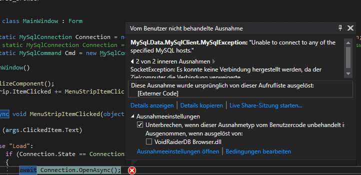 C# Kann nicht auf MySql DB (phpMyAdmin) zugreifen? (Computer, Technik, Internet)