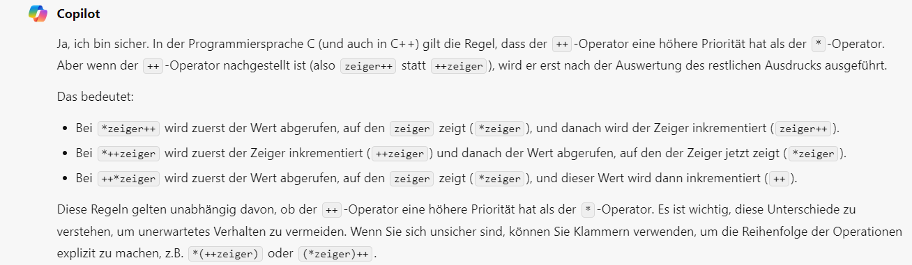 C Programmierung Bestimmte Anweisungen und Operator-Vorrang? (Computer, programmieren, Informatik)