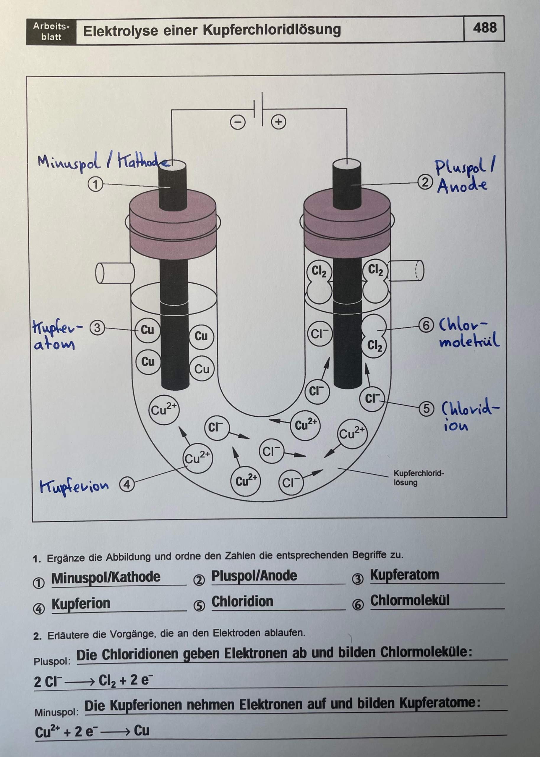 [Chemie] Elektrolyse einer Kupferchloridlösung? (Wasser, Formel, Reaktion)