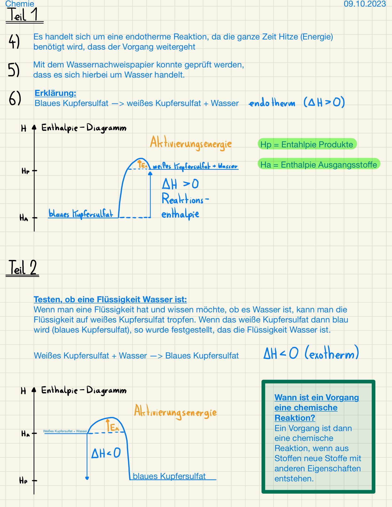 [Chemie] Enthalpie-Diagramm; endotherm und exotherm? (Formel, Reaktion ...