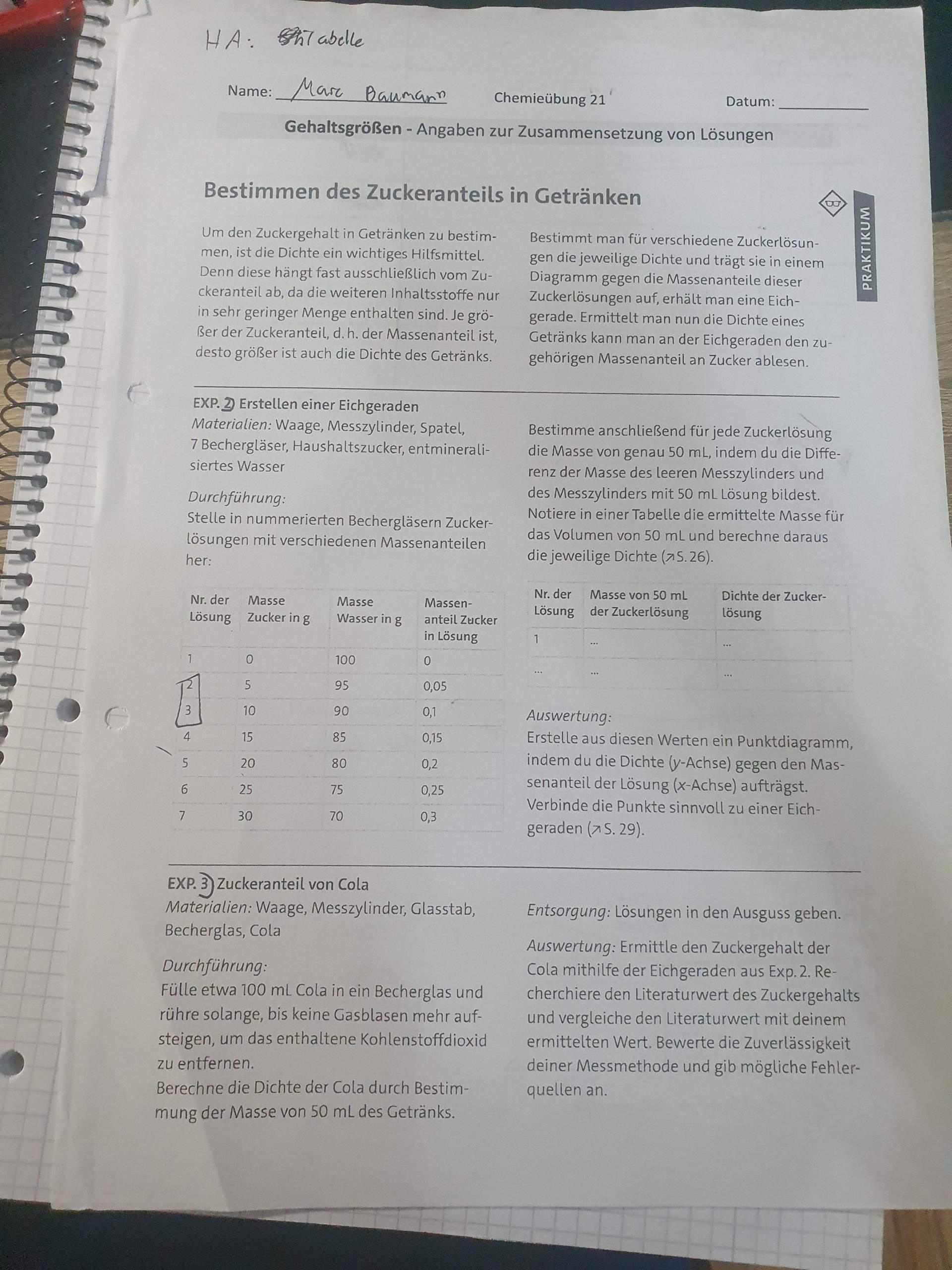 Chemie Protokoll Versuch erstellen? (Chemieunterricht, Experiment)