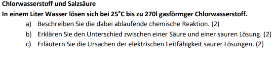Chemische Reaktion Chlorwasserstoff und Salzsäure in einem Liter Wasser ...