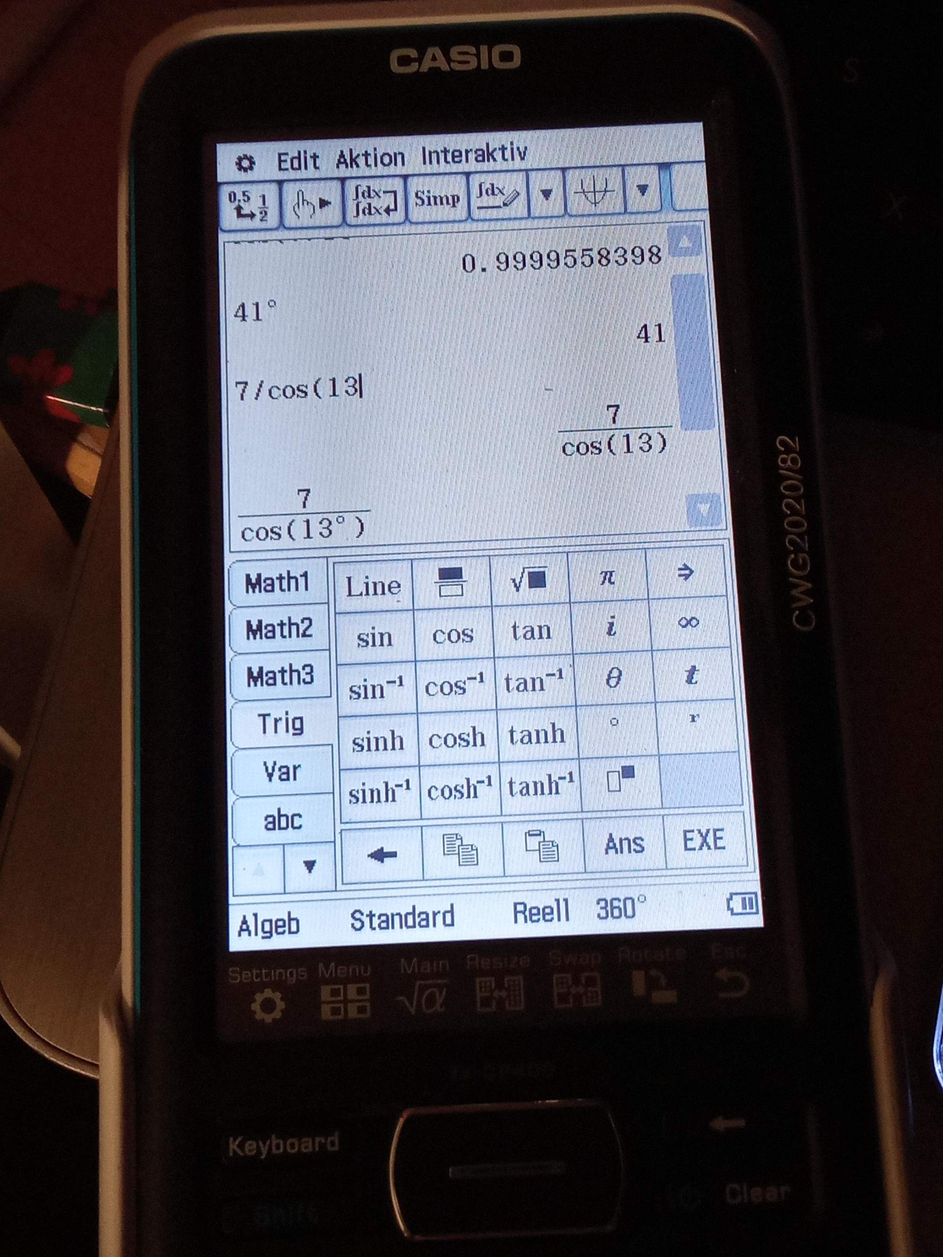 cos(13°) = Dezimalzahl? (Schule, Mathematik, rechnen)