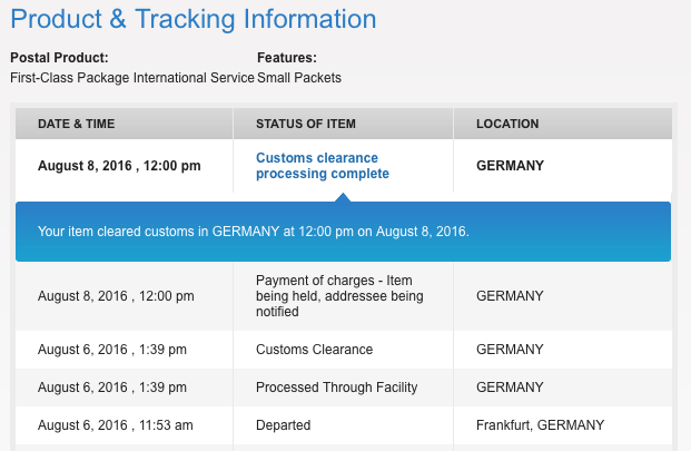 Customs clearance processing complete? (USPS) ? (Zoll, Gebühren)