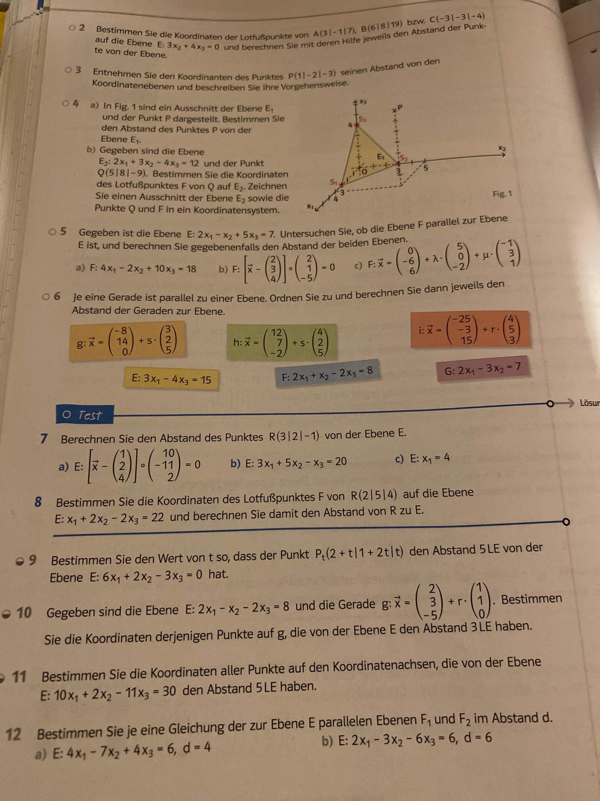 Den Wert von t so bestimmen, dass der Punkt Pt den Abstand 5LE von der ...