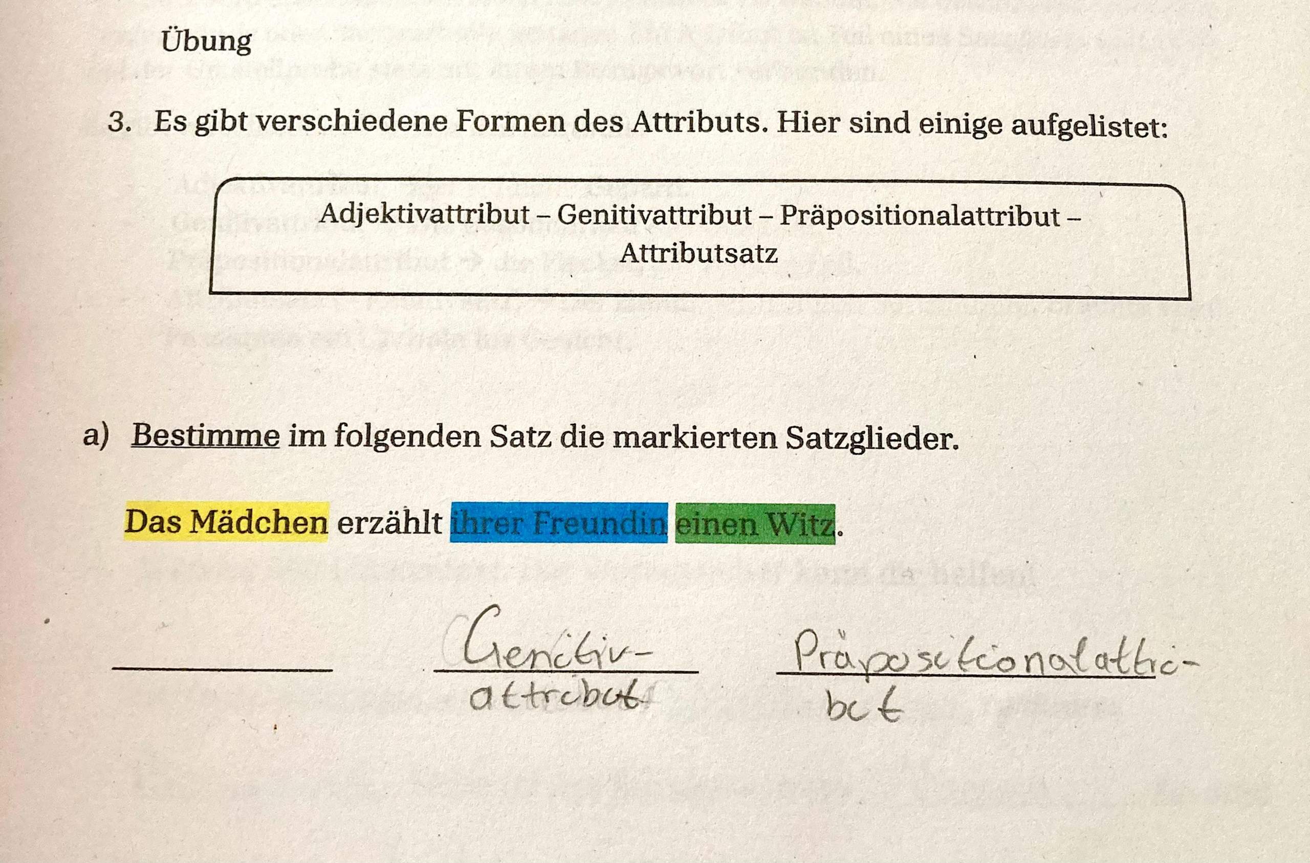 Deutsch Attribute? (Hausaufgaben)