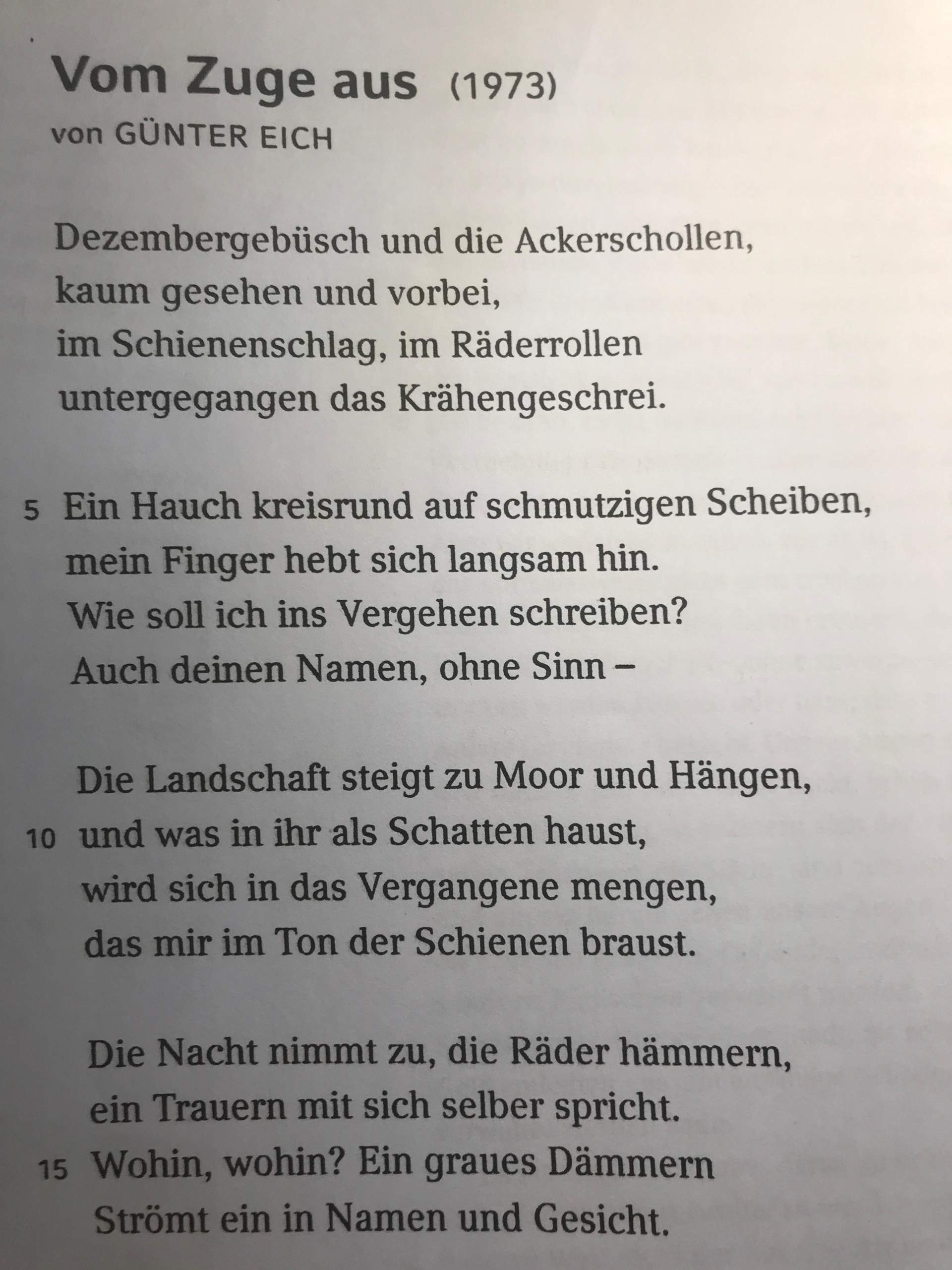Deutsch Unterricht - Günter Eich Gedicht? (Schule, Literatur)