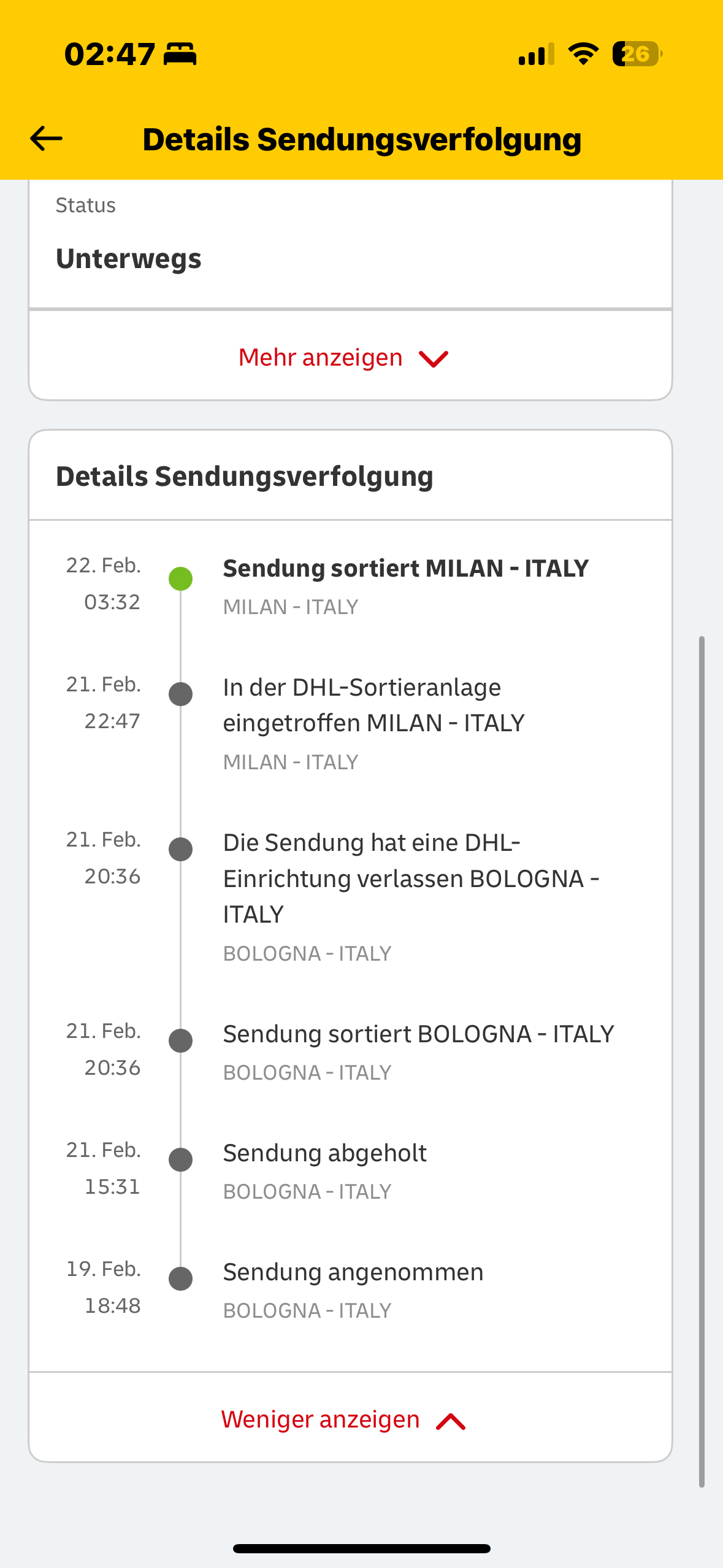 DHL Express Status sortiert? (Versand, Paket, Lieferung)