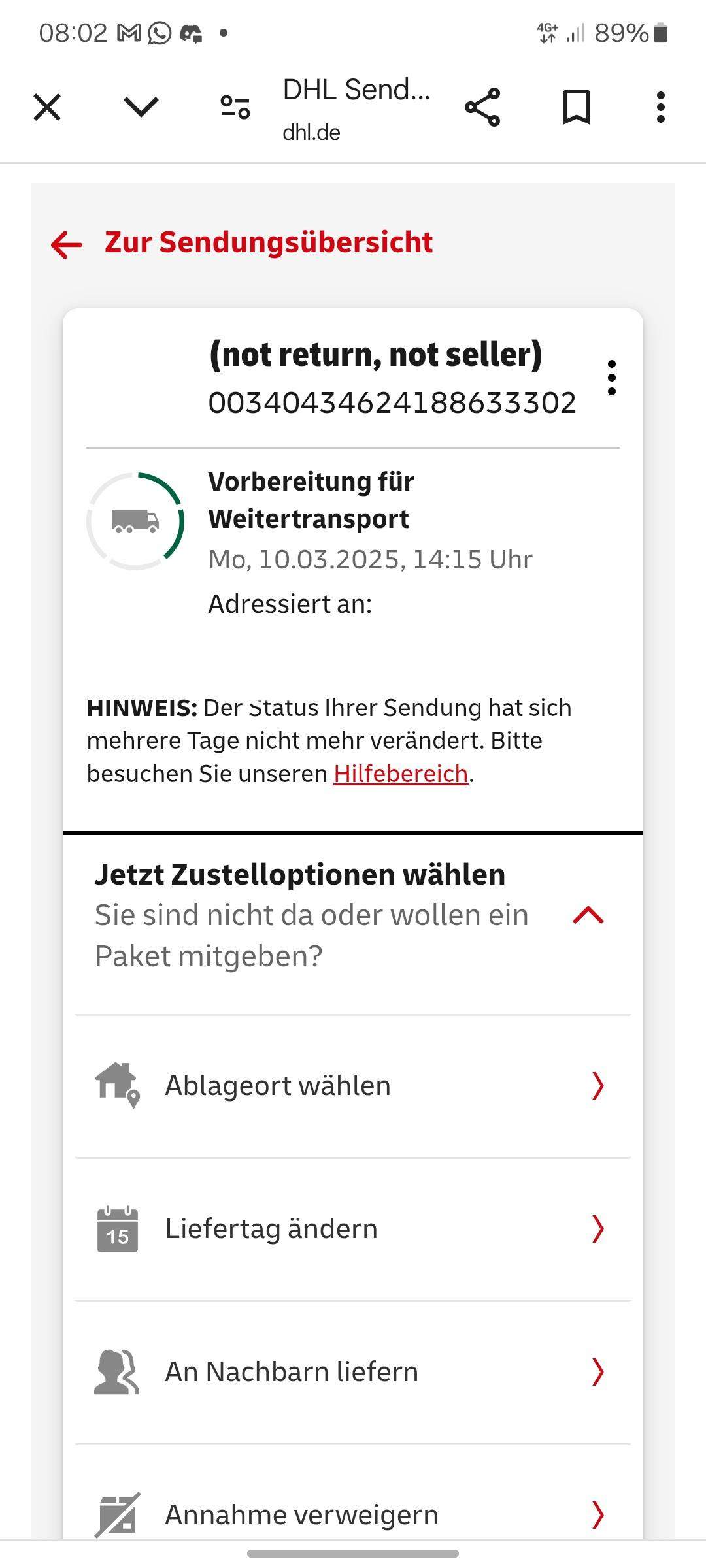 Dhl Packet status seit 7 tagen nicht geändert was ist da los? (Versand ...