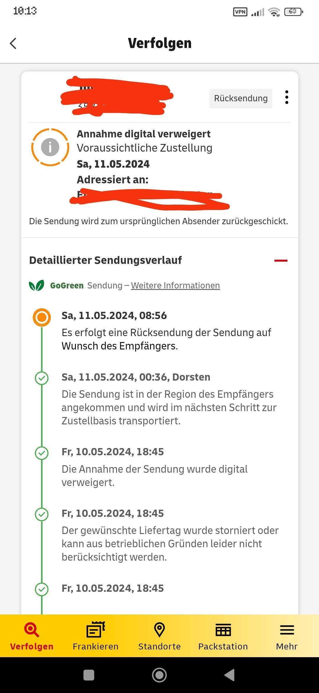 DHL Paket Annahme digital verweigert? (zurücksetzen, annahme verweigern)
