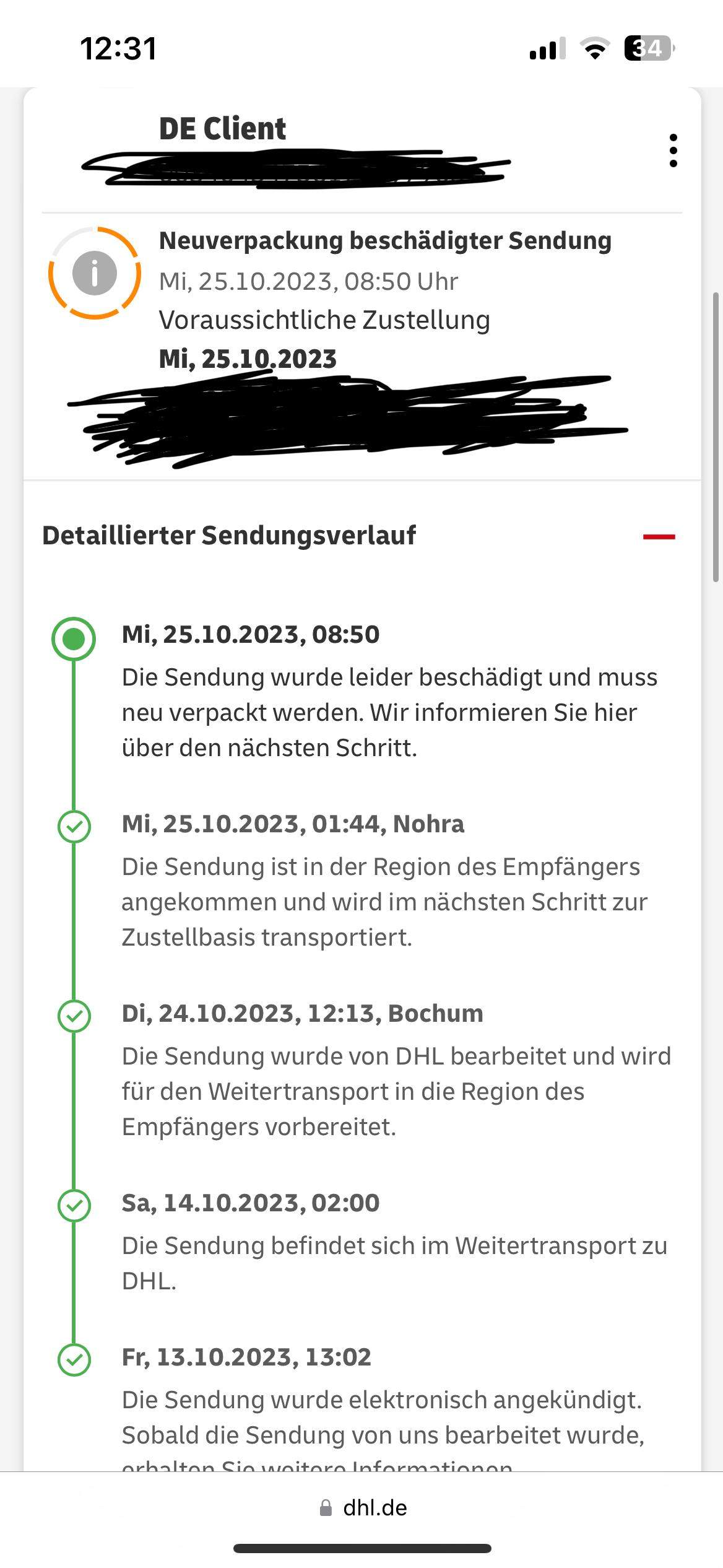 DHL Paket neuverpackung? (Sendungsverfolgung, Paketzustellung)