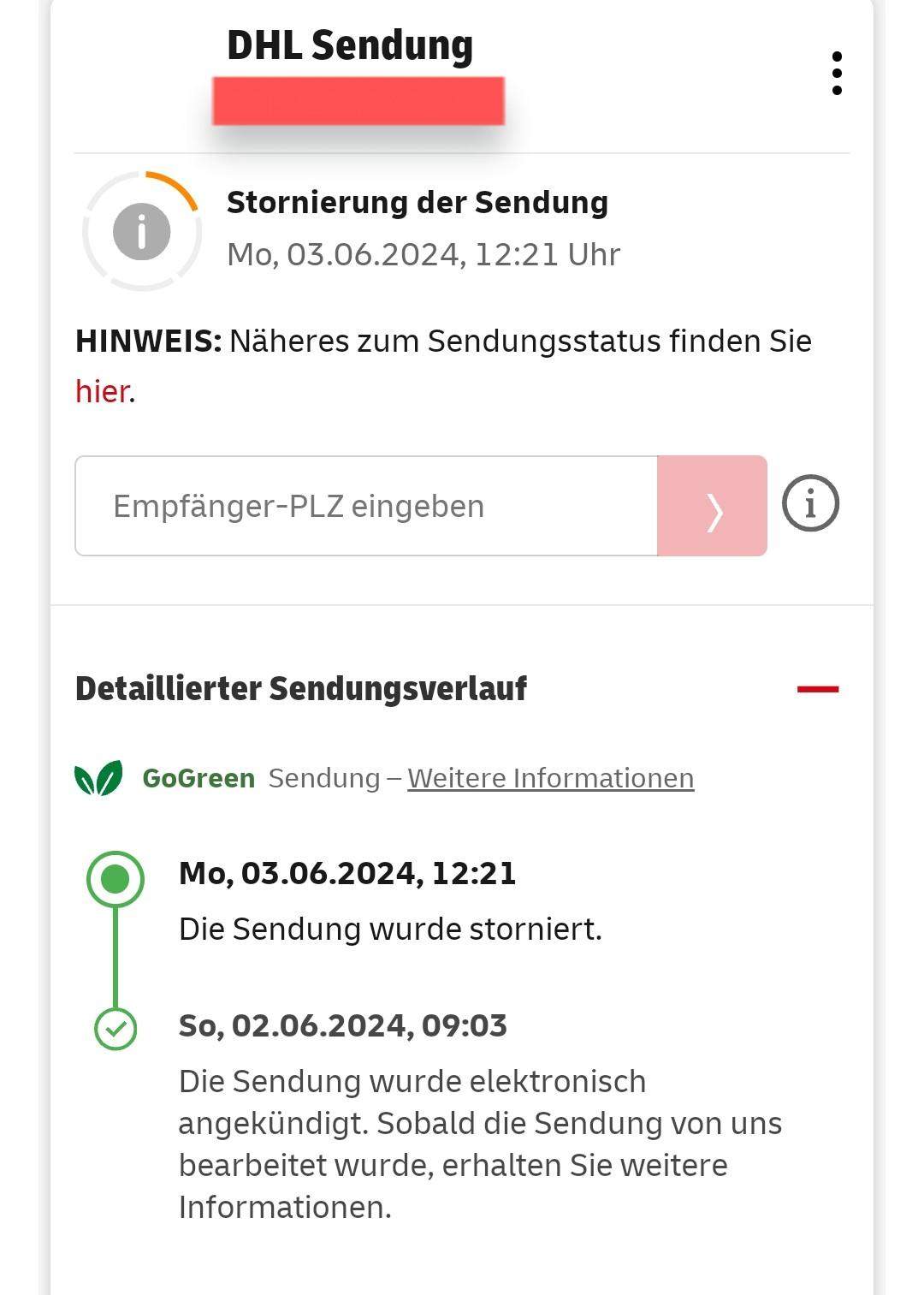 DHL Sendungsverfolgung steht Sendung storniert, stimmt nicht. Warum ...
